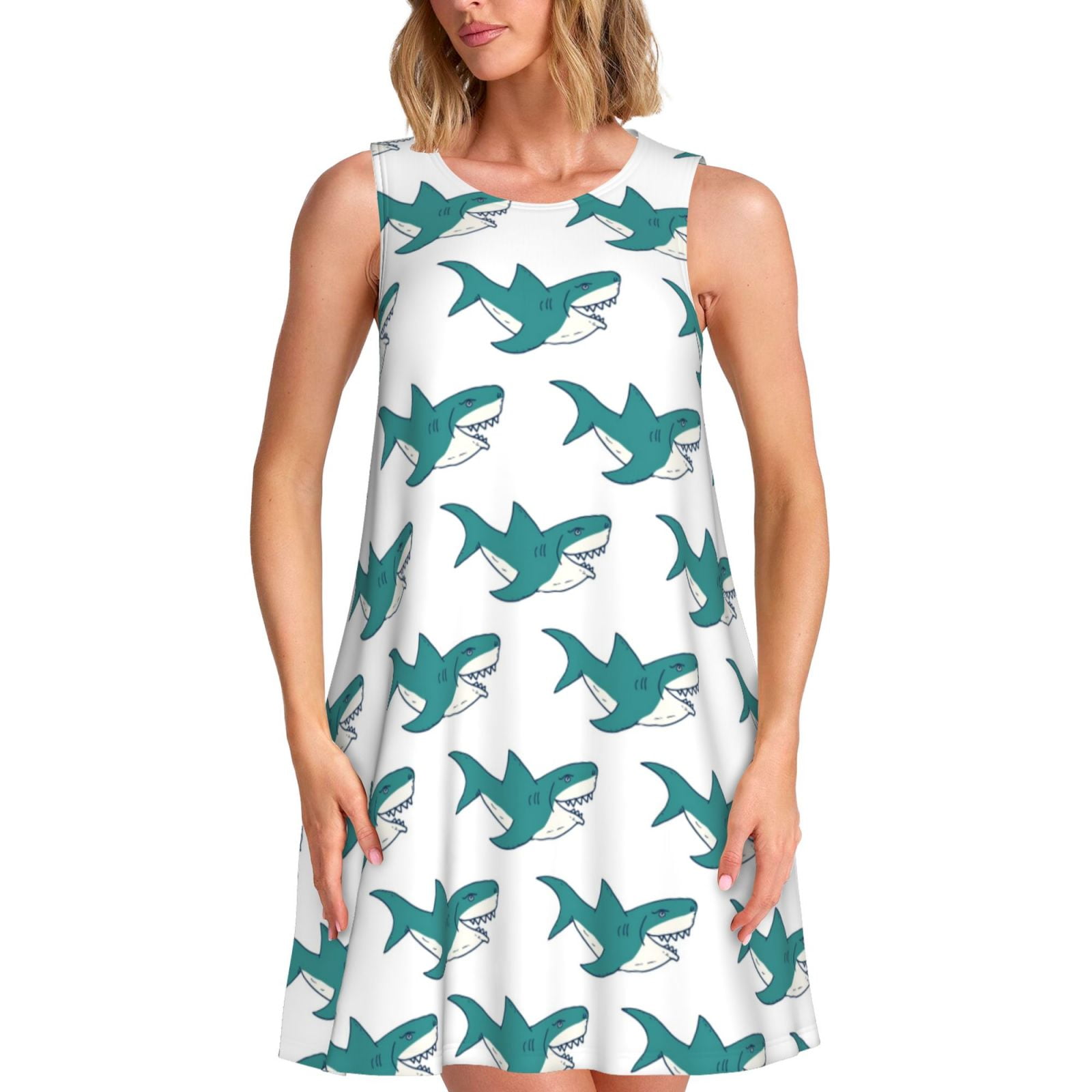 Goofa Cartoon Shark for Summer Dresses for Women – Beach Floral ...