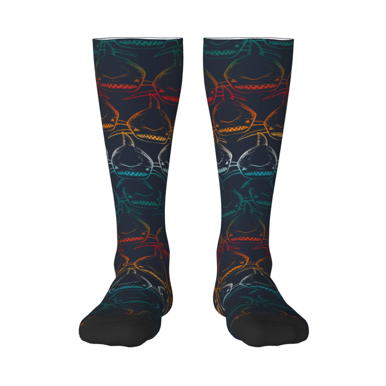 Goofa Cartoon Sharks Pattern Adult Stockings, Color-Block Knee High ...