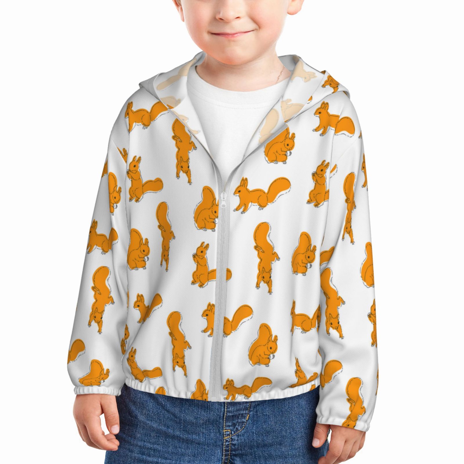 Goofa Cartoon Squirrel Printed Kids Zip-Up Hoodie Girls Boys UPF50+ Sun Protection Jacket Hooded ...