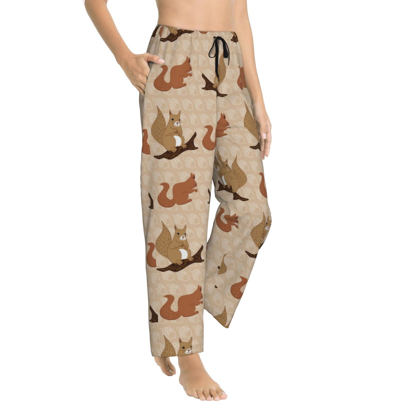 Goofa Cartoon Squirrel Printed Soft Pajama Pants for Women, Wide Leg ...