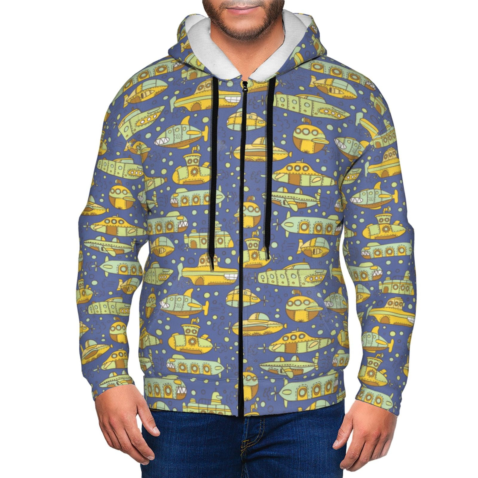 Goofa Cartoon Submarines Pattern Mens Full-zip Hoodie, Zip-up Pullover ...