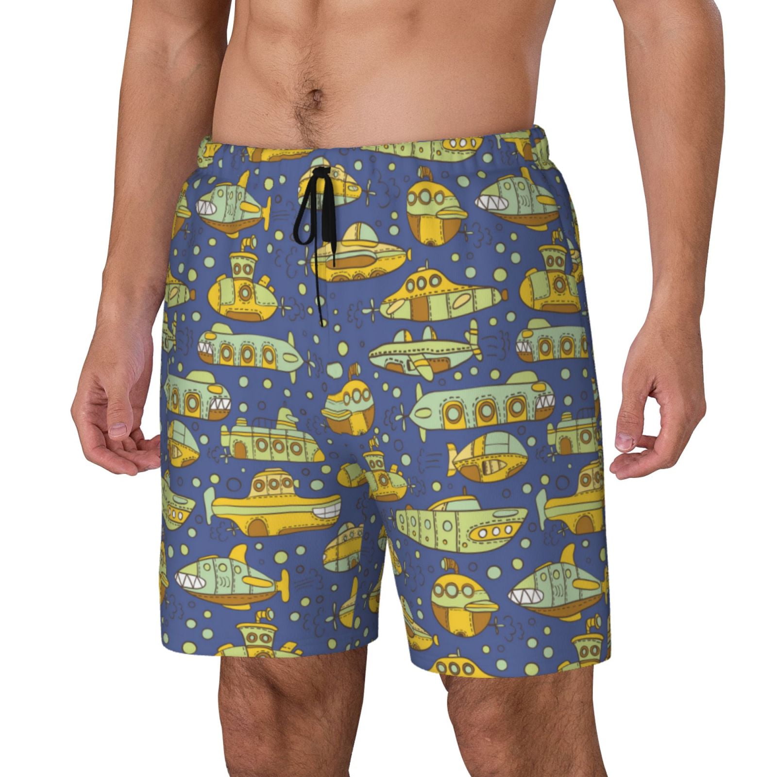 Goofa Cartoon Submarines Printed Men's Swim Trunks Board Shorts Quick ...
