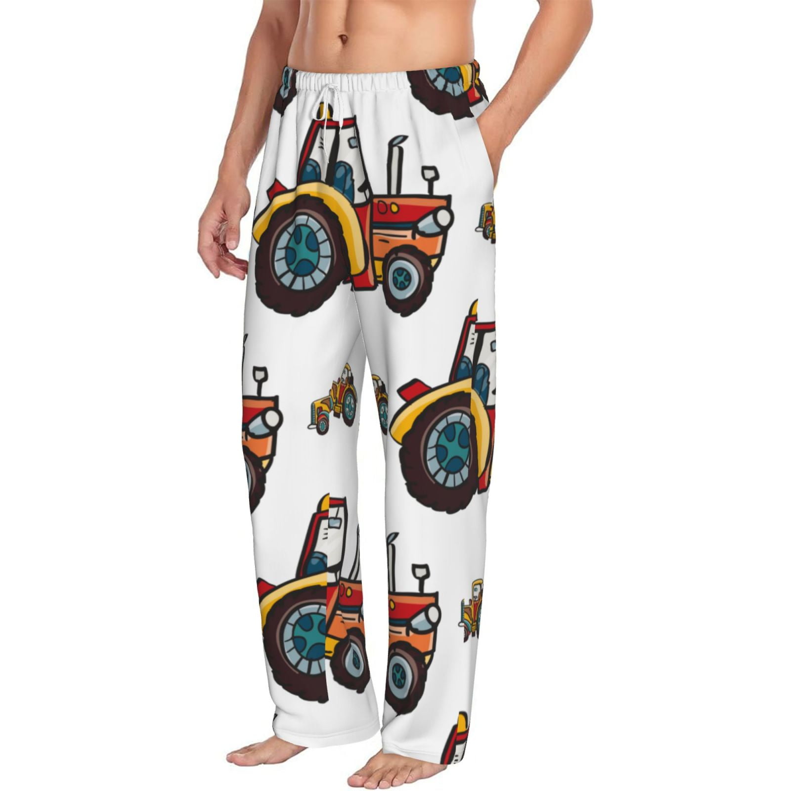 Goofa Cartoon Tractor Printed Soft Pajama Pants for Men, Wide Leg Comfy ...