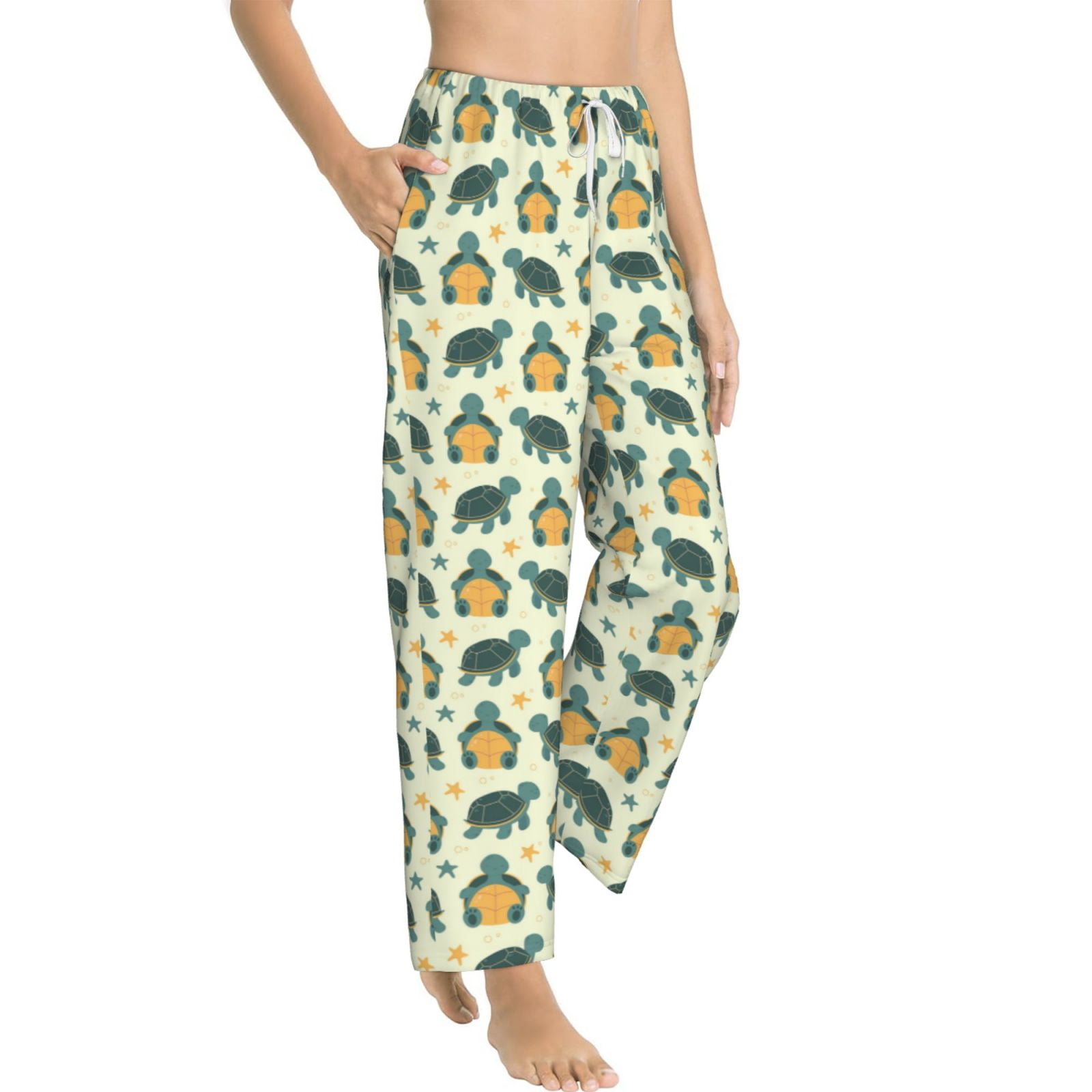 Goofa Cartoon Turtles Printed Soft Pajama Pants for Women, Wide Leg ...