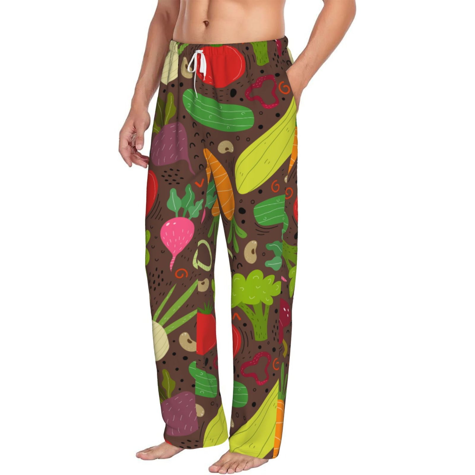 Goofa Cartoon Vegetables Printed Soft Pajama Pants for Men, Wide Leg ...