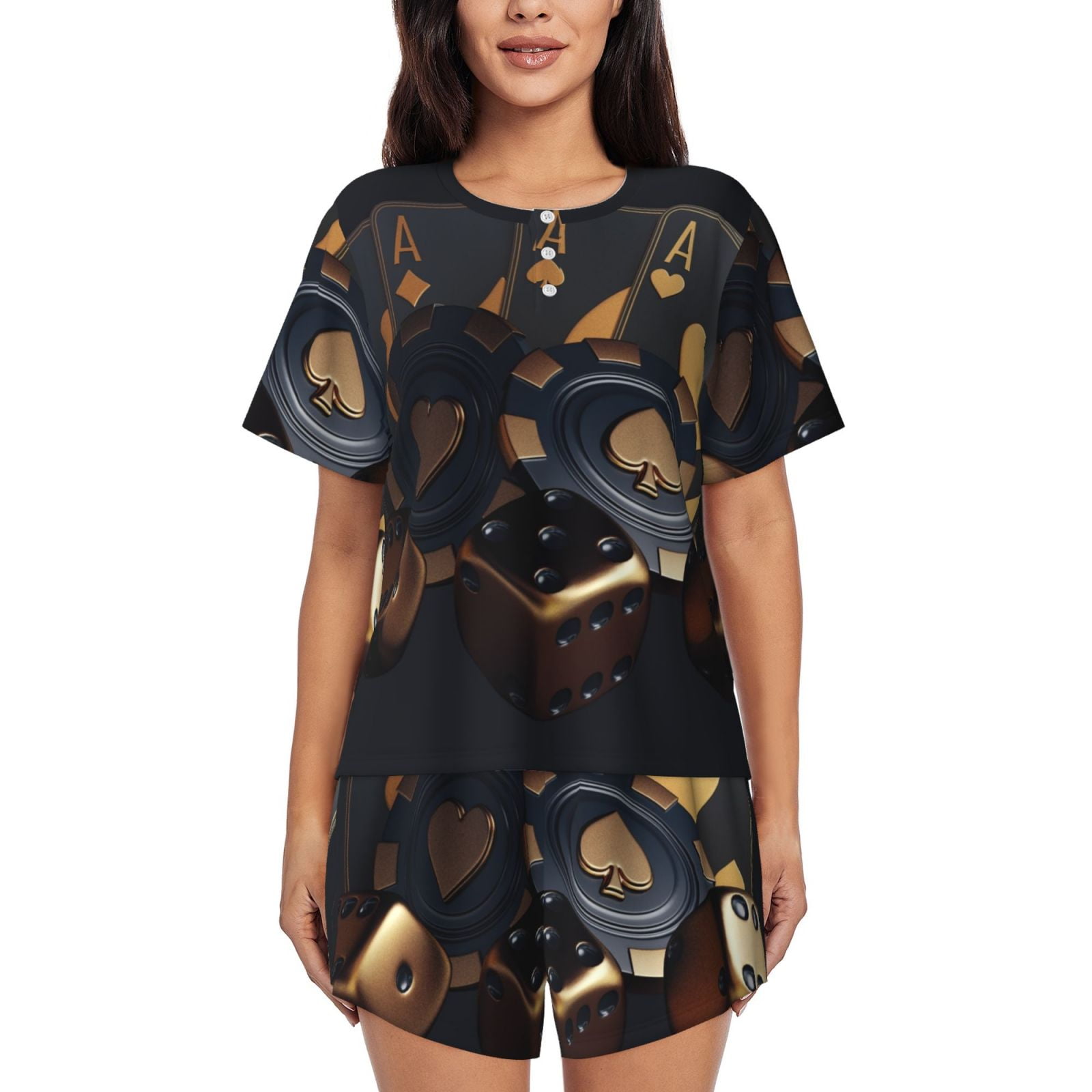 Goofa Casino Cards Poker for Womens Cotton 2 Piece Pajamas Set Classic ...