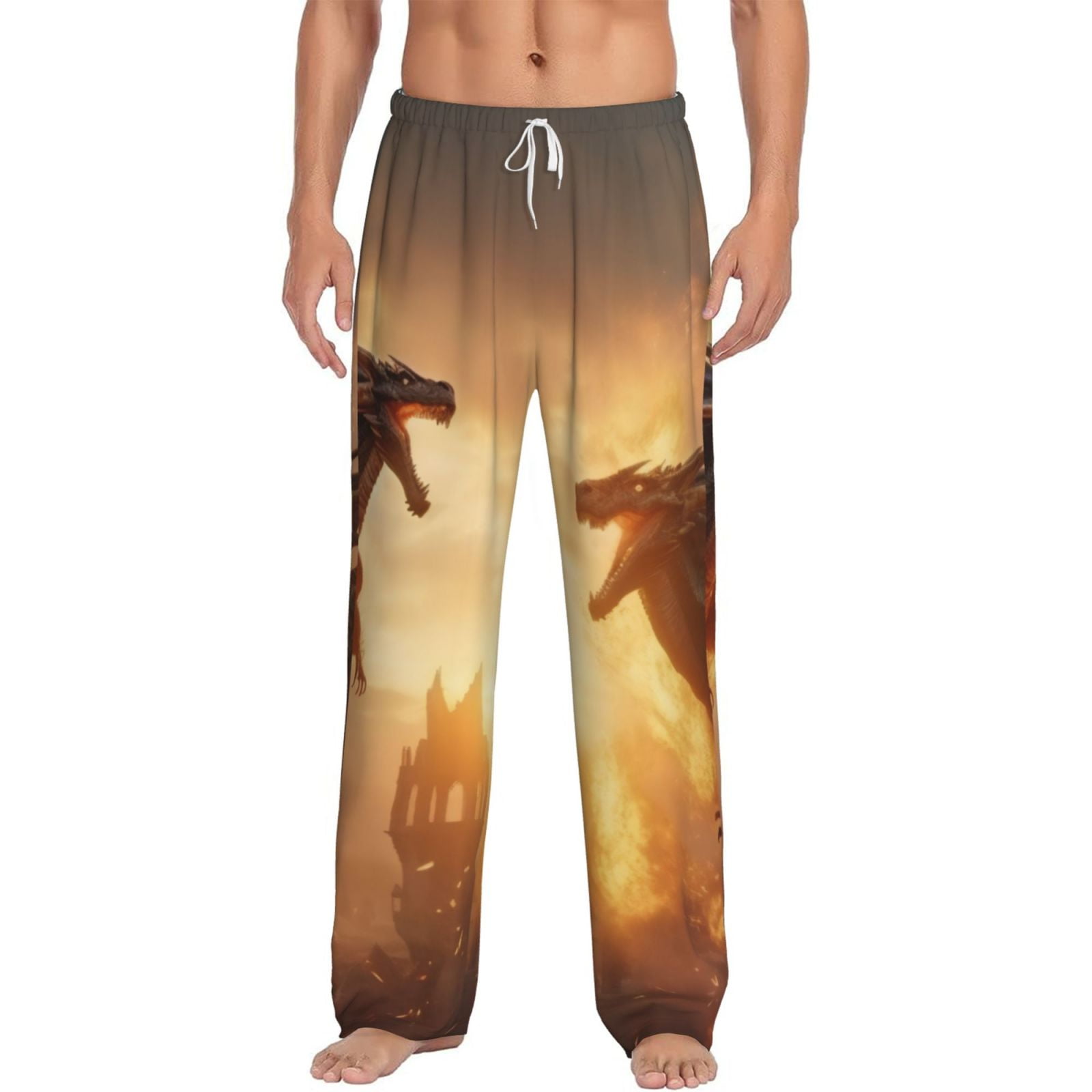 Goofa Castle Cool Fire Dragon Pattern Printed Soft Pajama Pants for Men ...