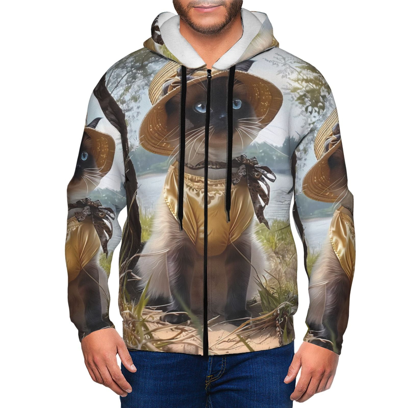 Goofa Cat In Sun Hat Pattern Mens Full-zip Hoodie, Zip-up Pullover ...