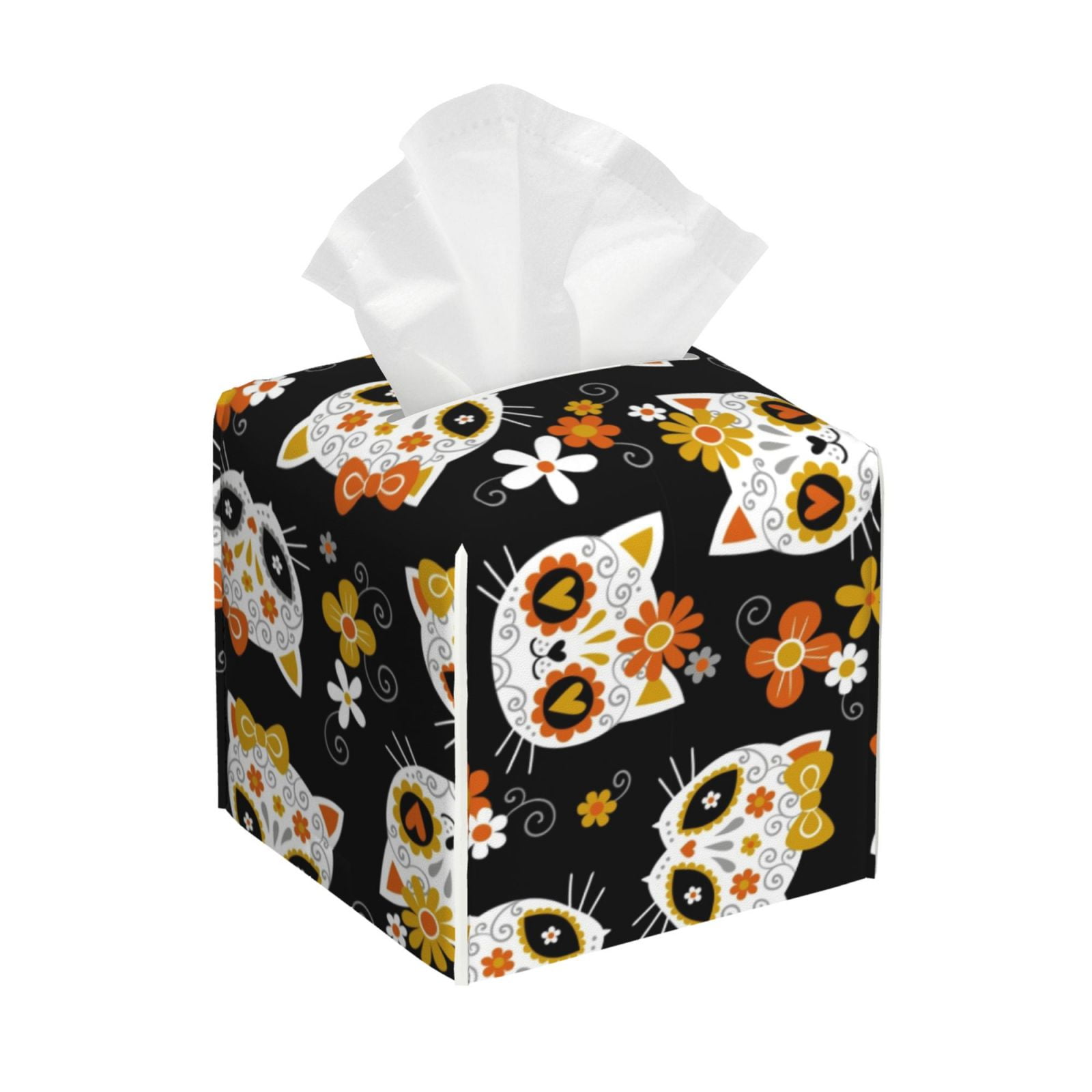 Goofa Cat Skulls and Flowers Tissue Box Cover PVC Leather Tissue Holder ...