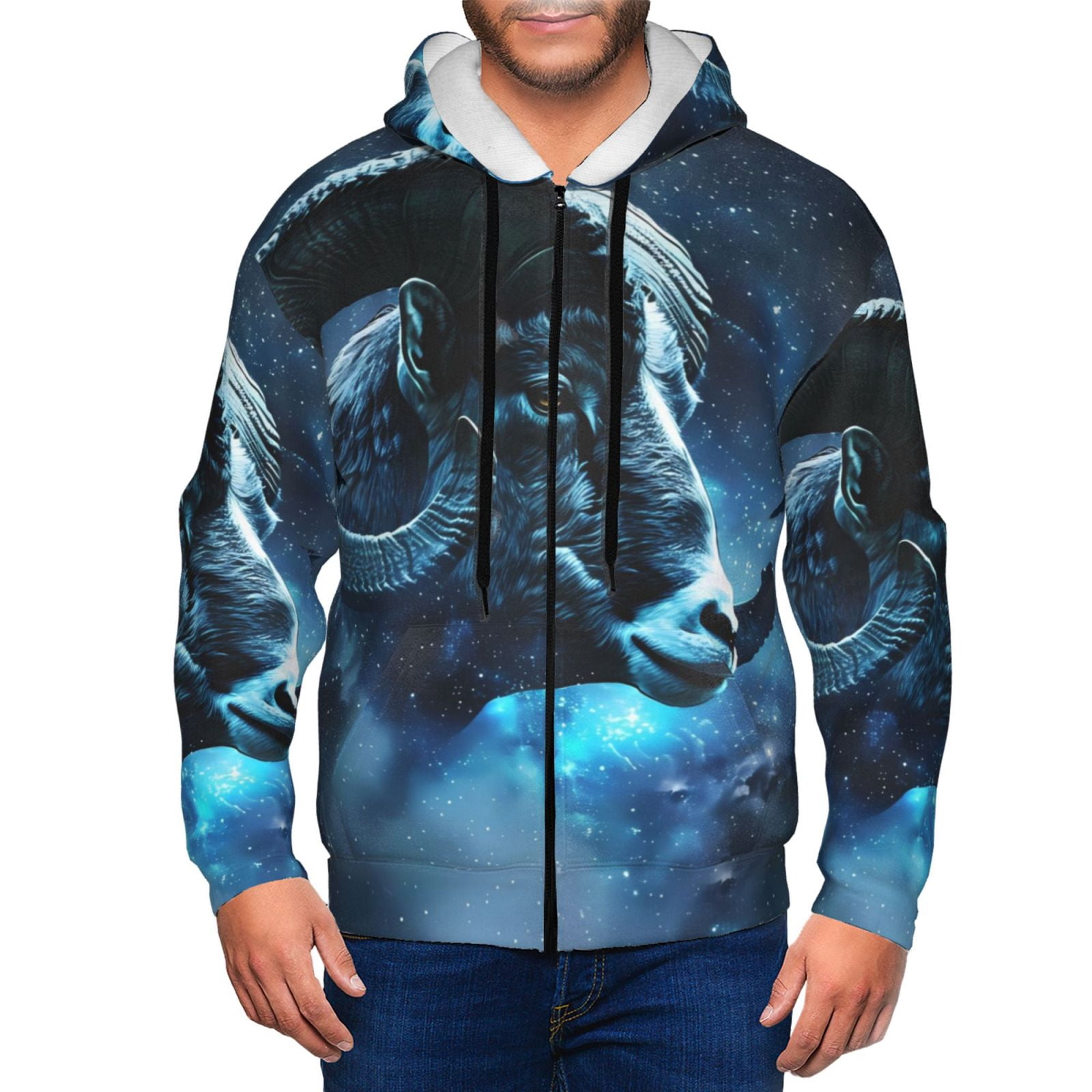 Goofa Celestial Ram Night Sky Pattern Mens Full-zip Hoodie, Zip-up ...