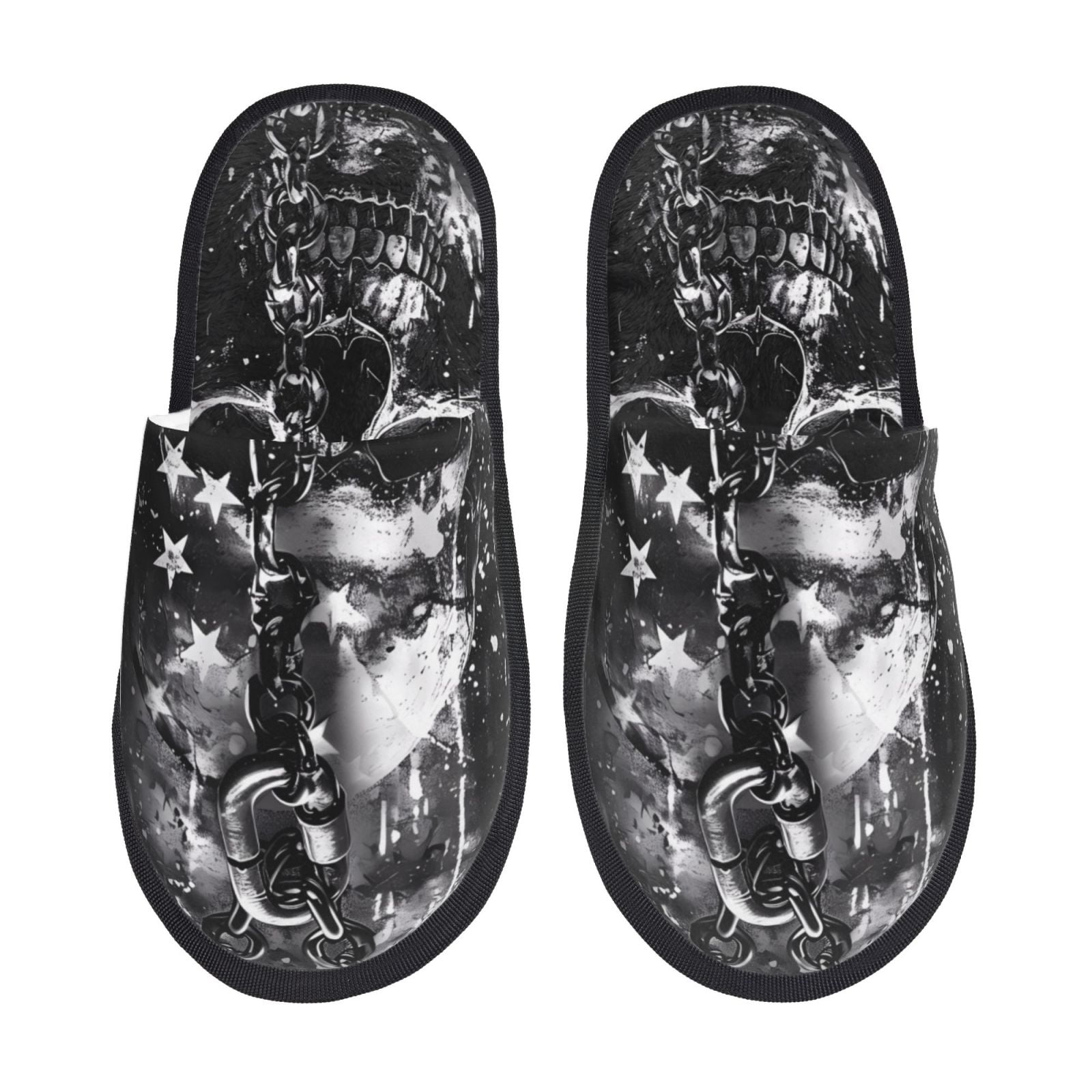 Goofa Chained Skull Artwork Pattern Plush Furry Slippers for Men ...