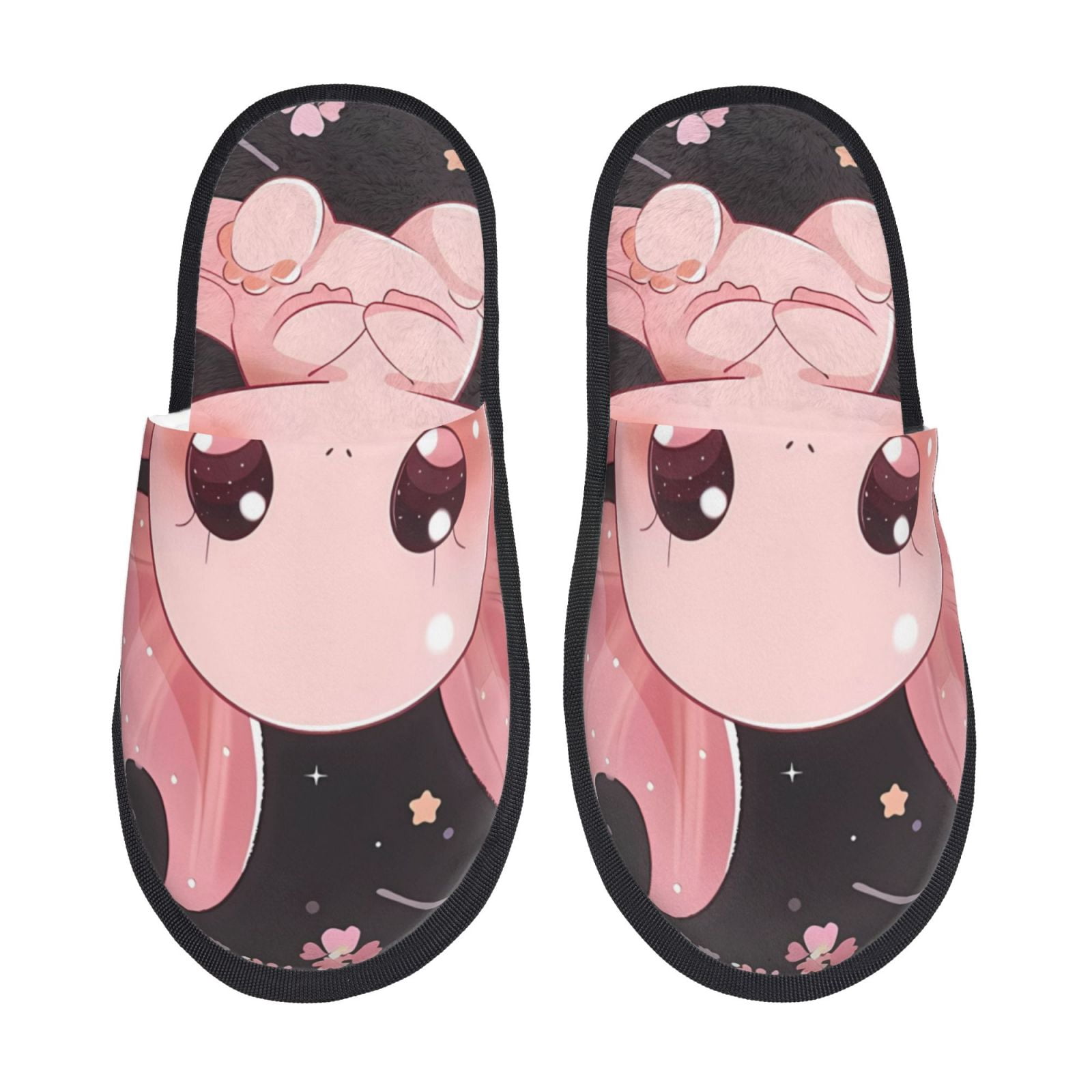 Goofa Chibi Axolotl Sakura Fantasy Pattern Plush Furry Slippers for Men ...