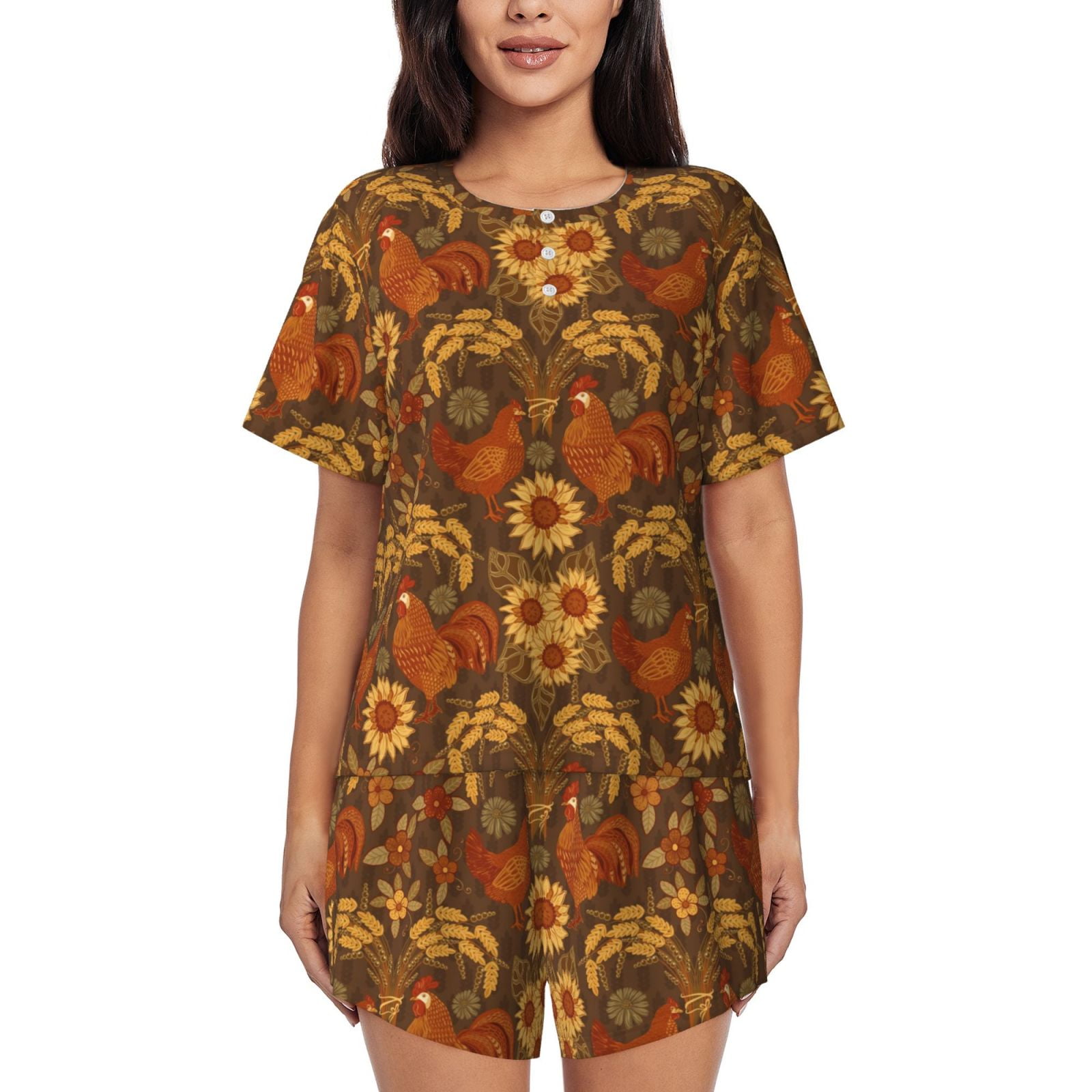 Goofa Chicken And Rooster for Womens Cotton 2 Piece Pajamas Set Classic ...