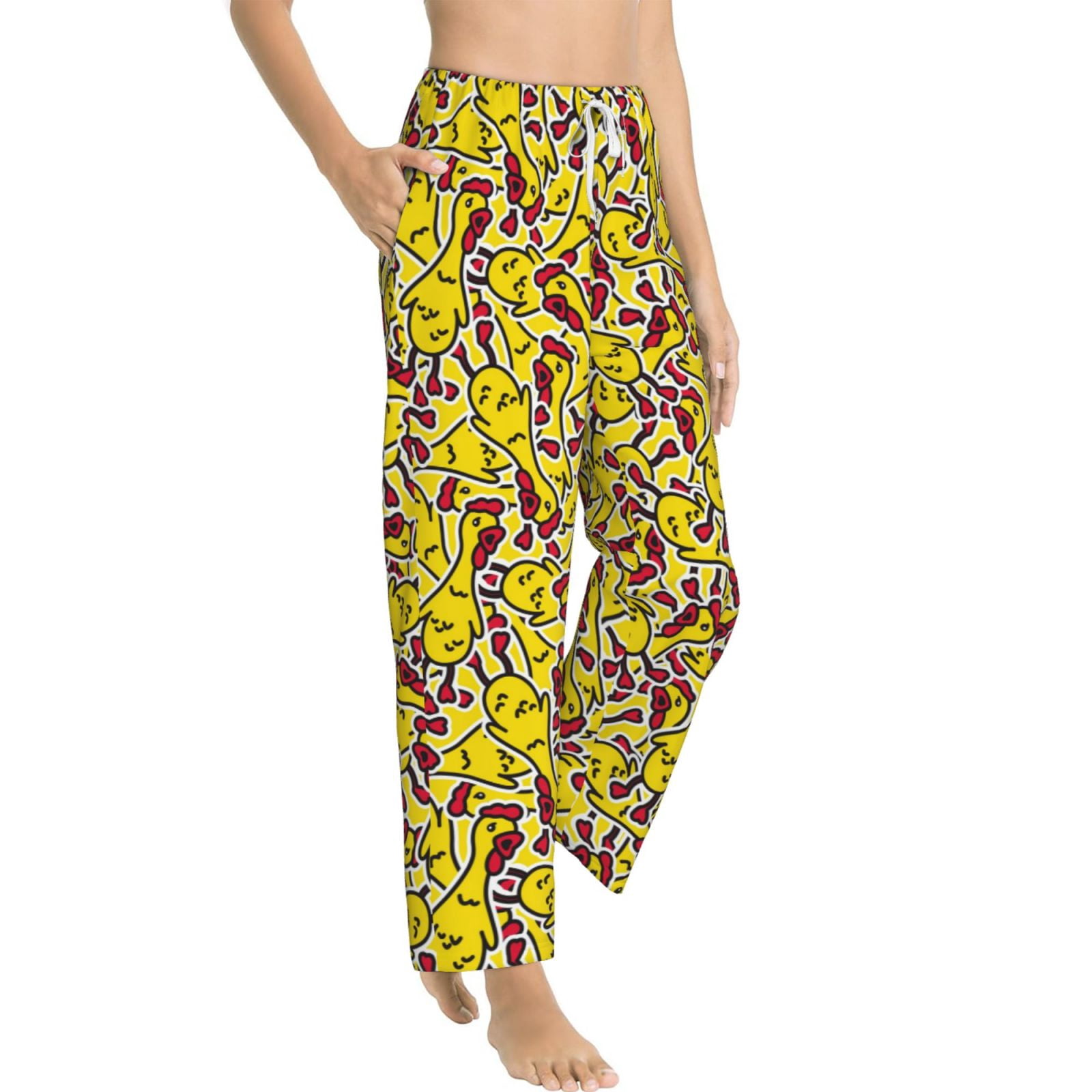 Goofa Chicken Cartoon Printed Soft Pajama Pants for Women, Wide Leg ...