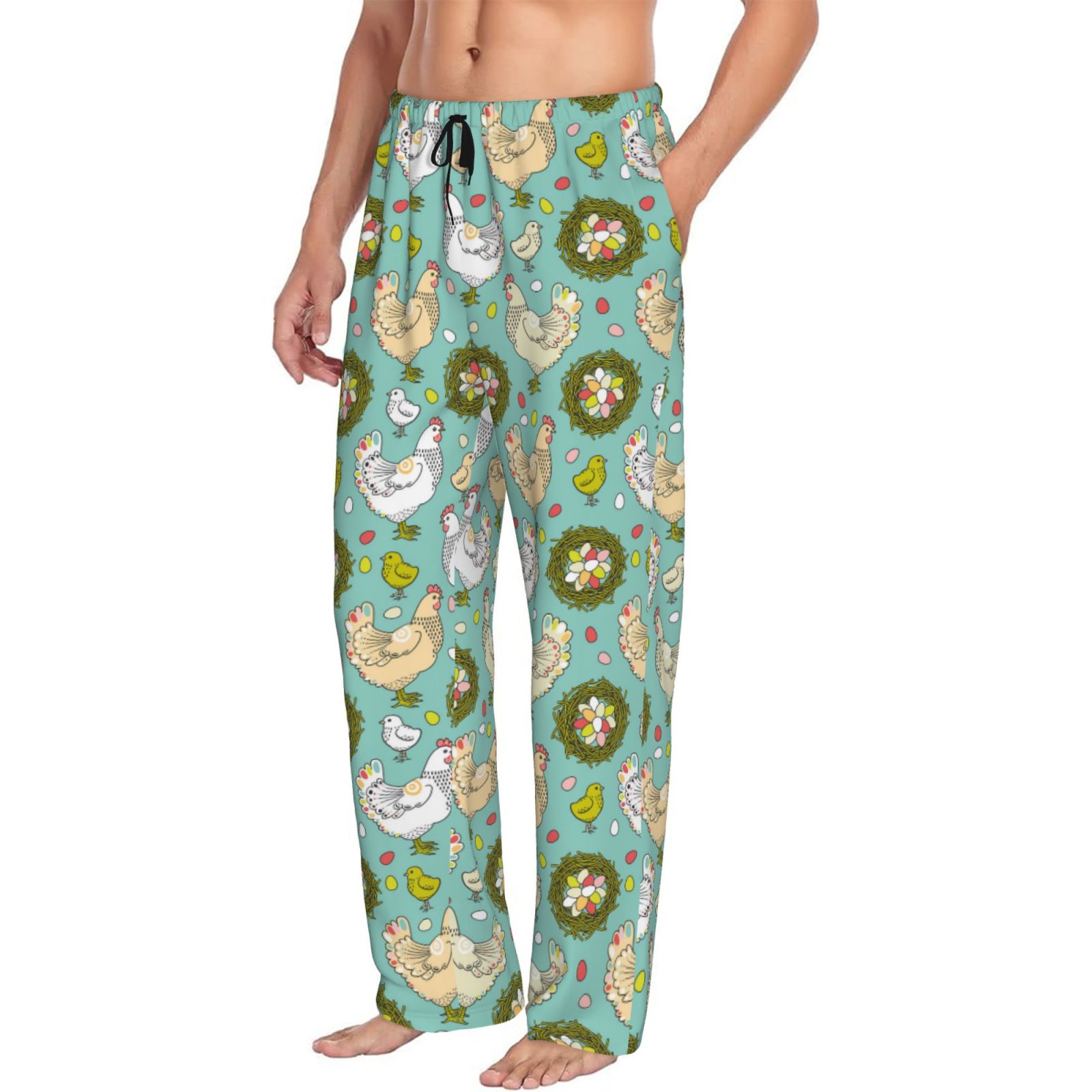 Goofa Chicken Laying Eggs Printed Soft Pajama Pants for Men, Wide Leg ...