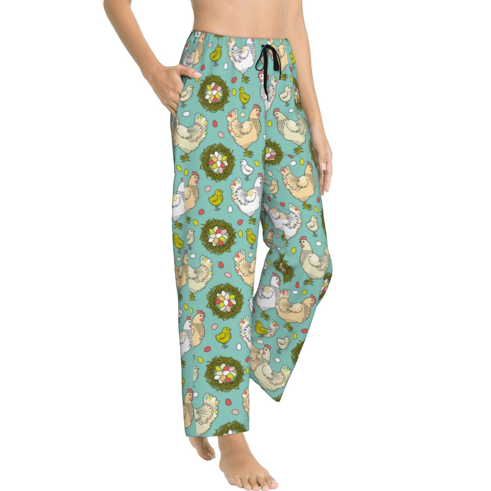 Goofa Chicken Laying Eggs Printed Soft Pajama Pants for Women, Wide Leg ...