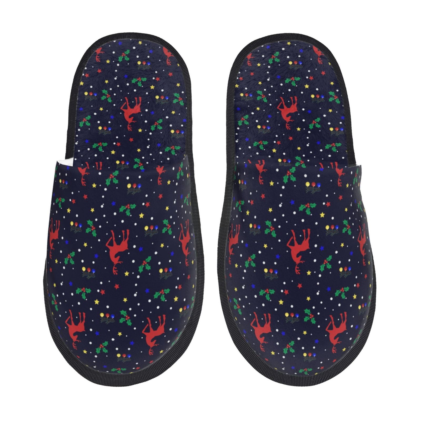 Goofa Christmas Deer Pattern Plush Furry Slippers for Men & Women, Cozy ...