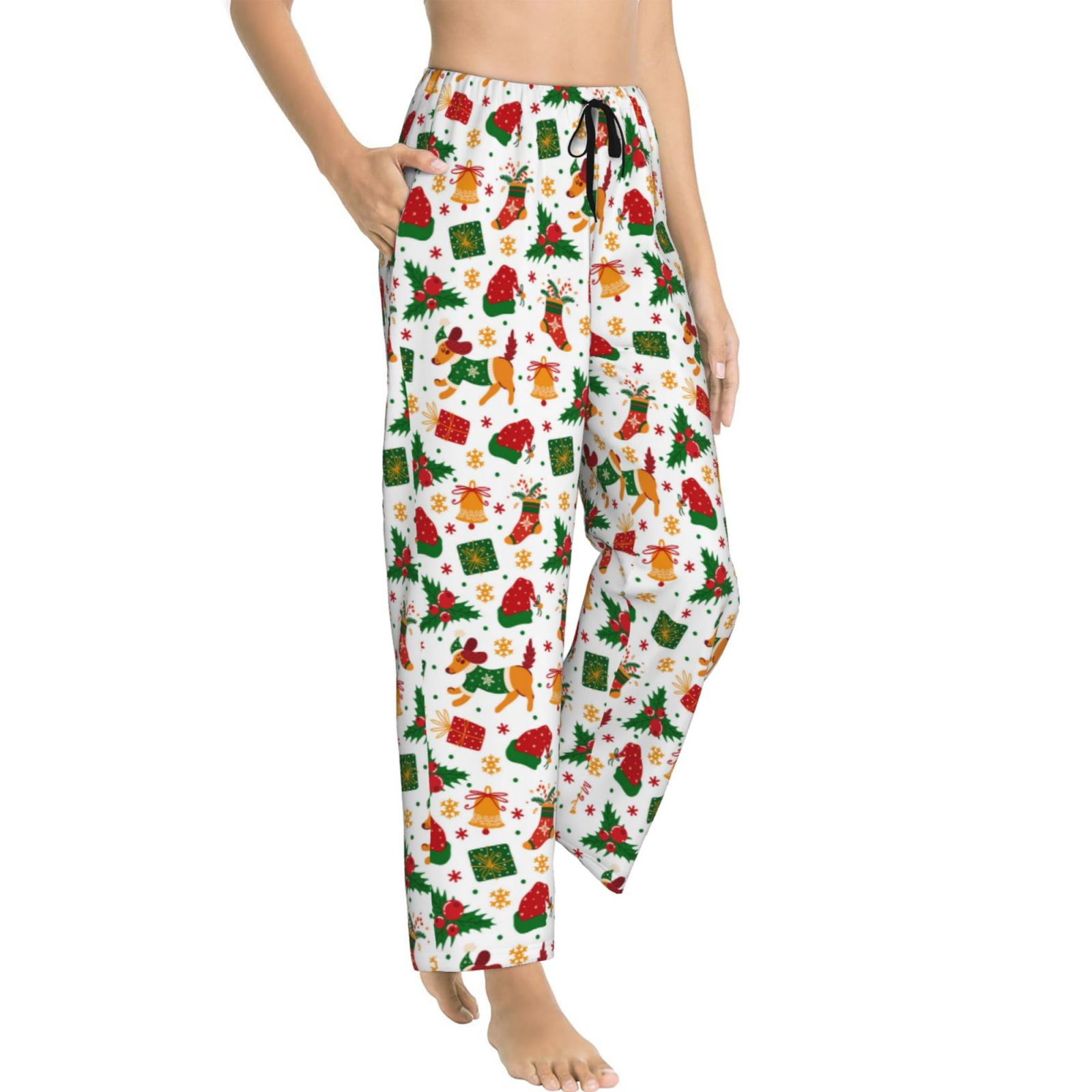 Goofa Christmas Hat Cute Puppy Printed Soft Pajama Pants for Women ...