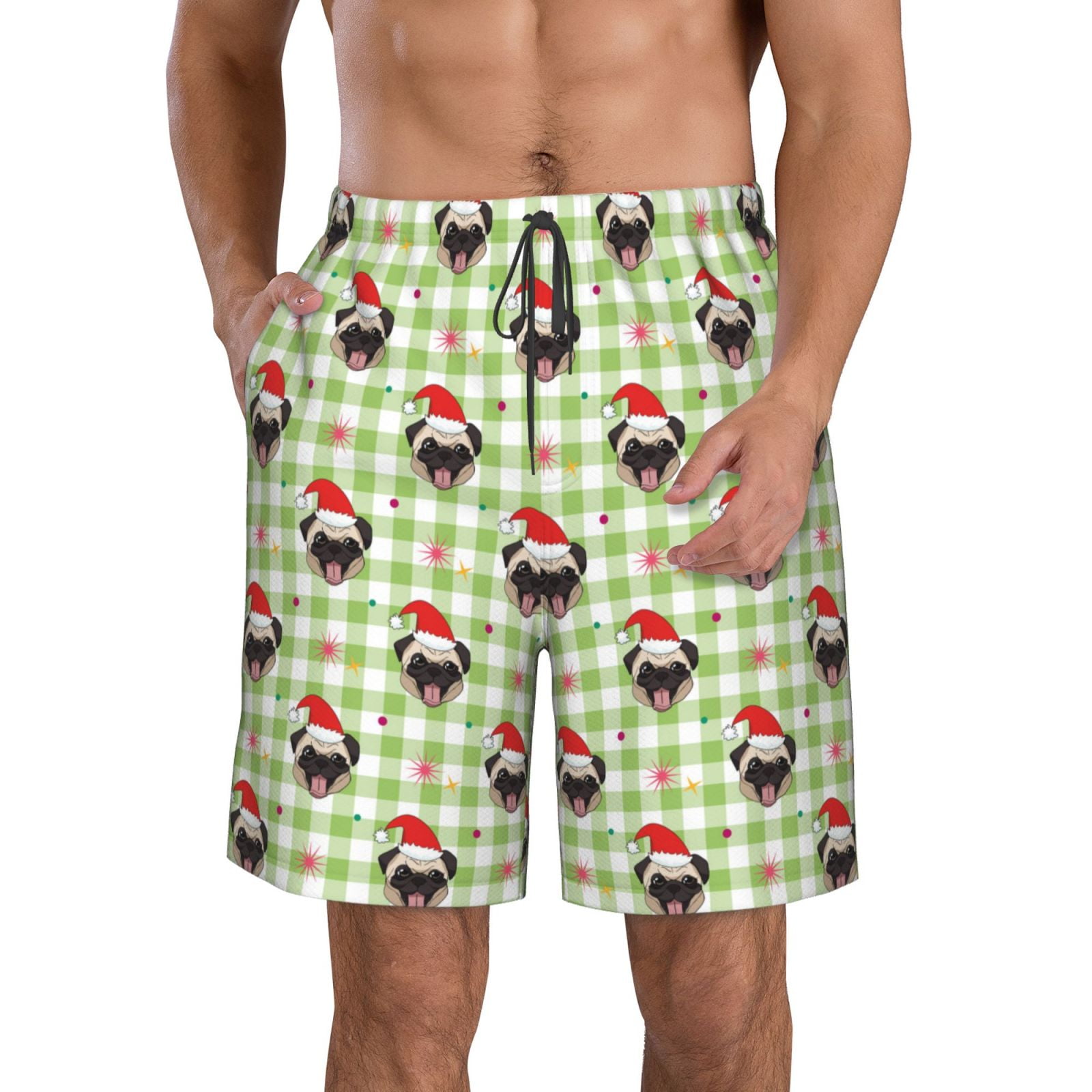 Goofa Christmas Hat French Bulldog Printed Mens Swim Trunks Summer ...