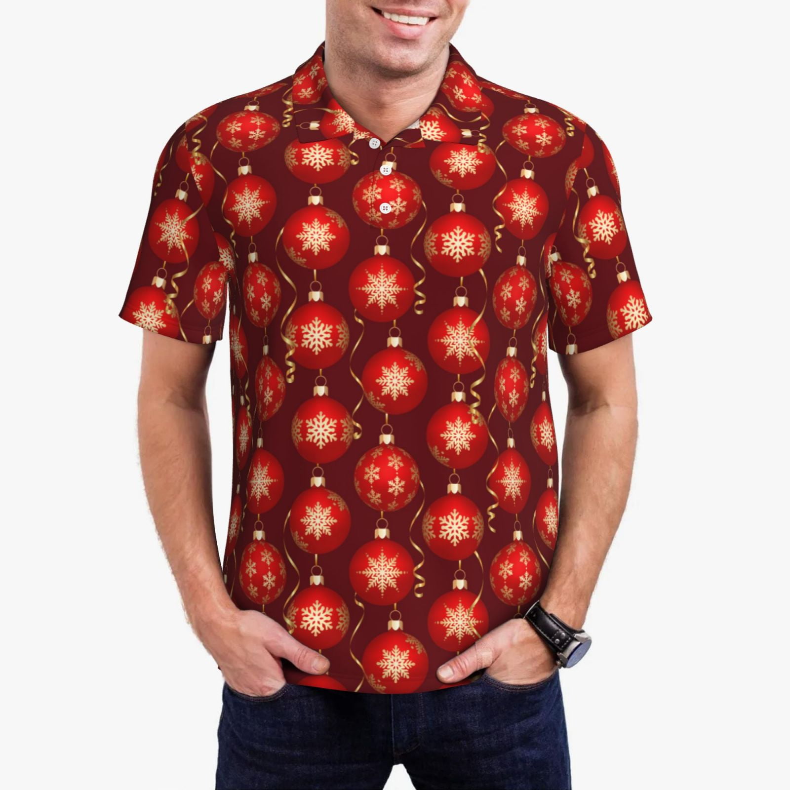 Goofa Christmas Red Balls Print Mens Polo Shirts Quick Dry Short Sleeve ...