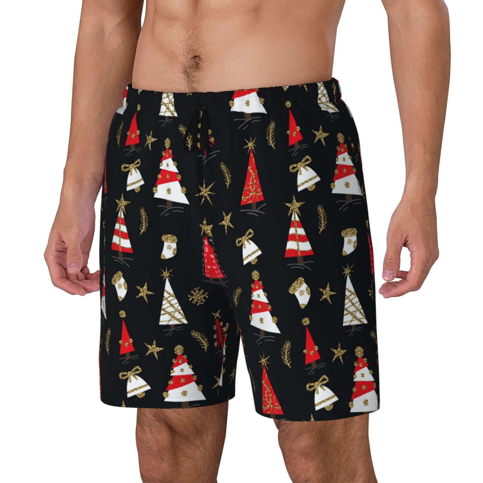 Goofa Christmas Tree and Gold Socks Printed Men's Swim Trunks Board ...