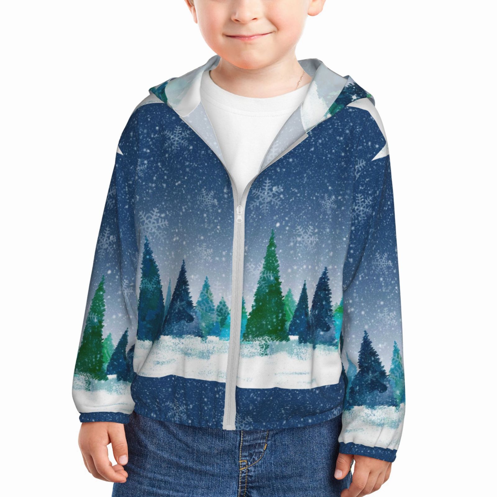 Goofa Christmas Trees Printed Kids Zip-Up Hoodie Girls Boys UPF50+ Sun Protection Jacket Hooded ...