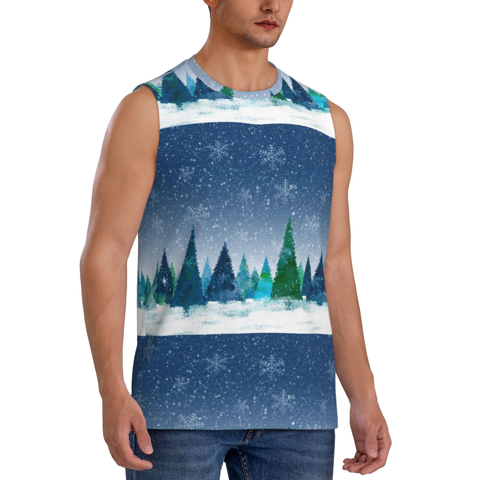 Goofa Christmas Trees Printed Men's Sleeveless T-Shirt - Athletic Gym ...