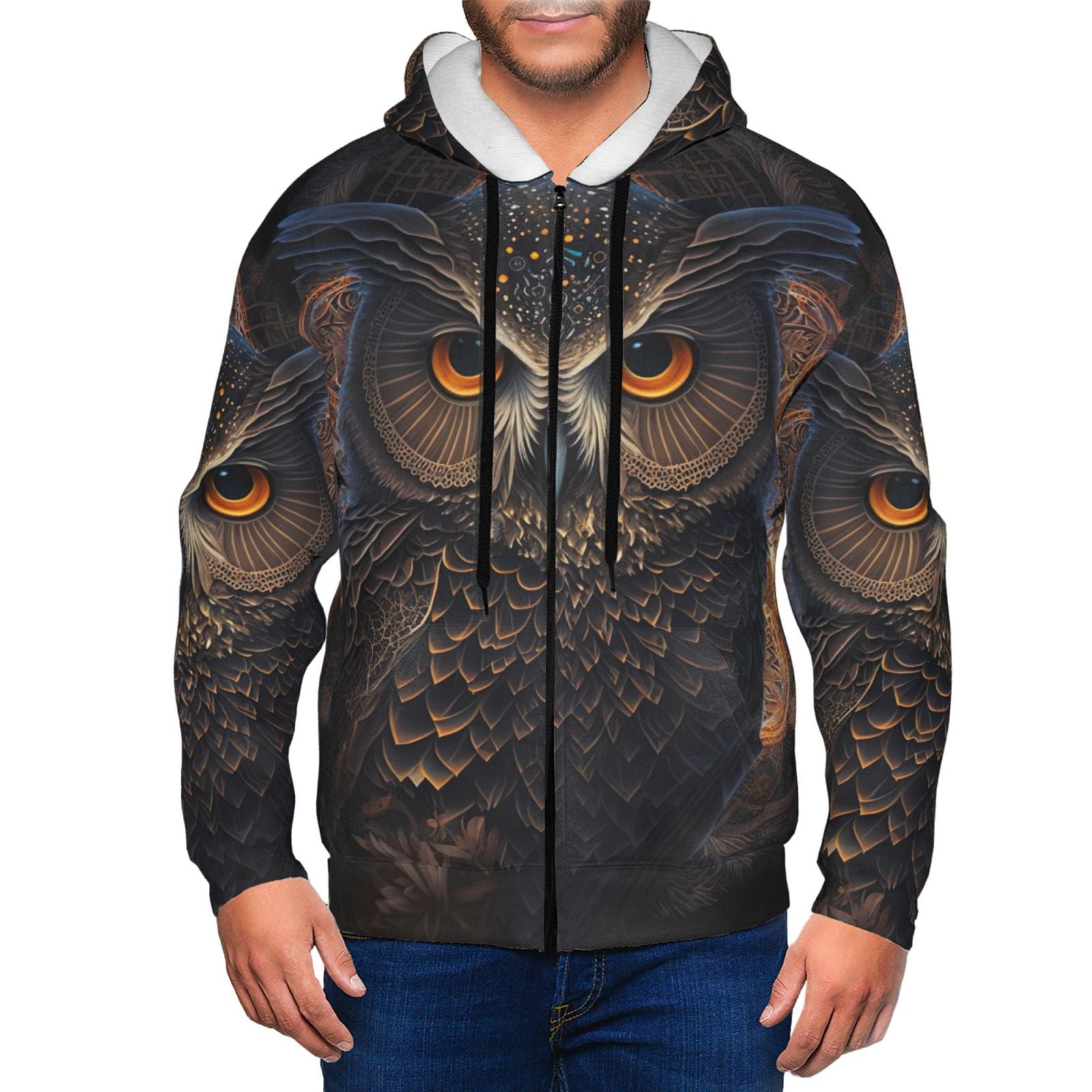 Goofa Classical Style Brown Owl Pattern Mens Full-zip Hoodie, Zip-up ...