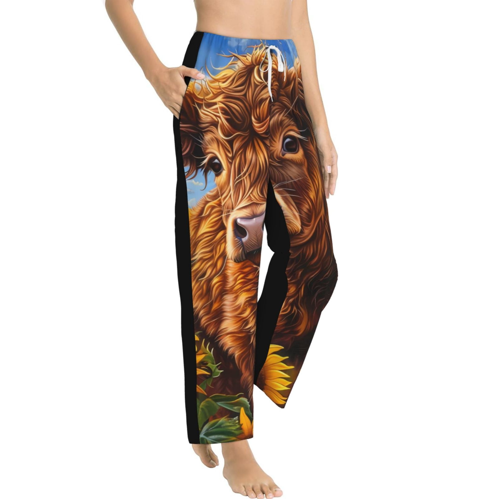 Goofa Cloud Sky Sunflower Cow Printed Soft Pajama Pants for Women, Wide ...