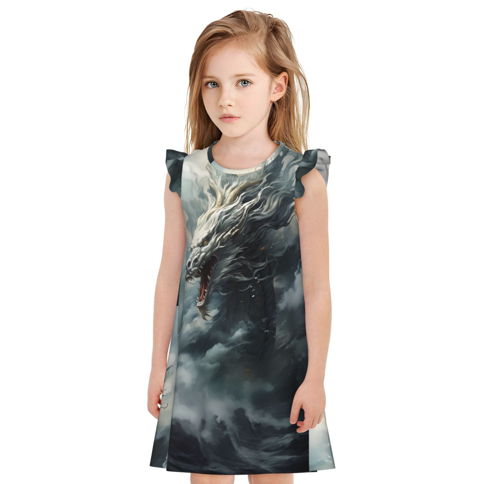 Goofa Cloud White Dragon Pattern Sweet & Sassy Girls' Nightgowns ...
