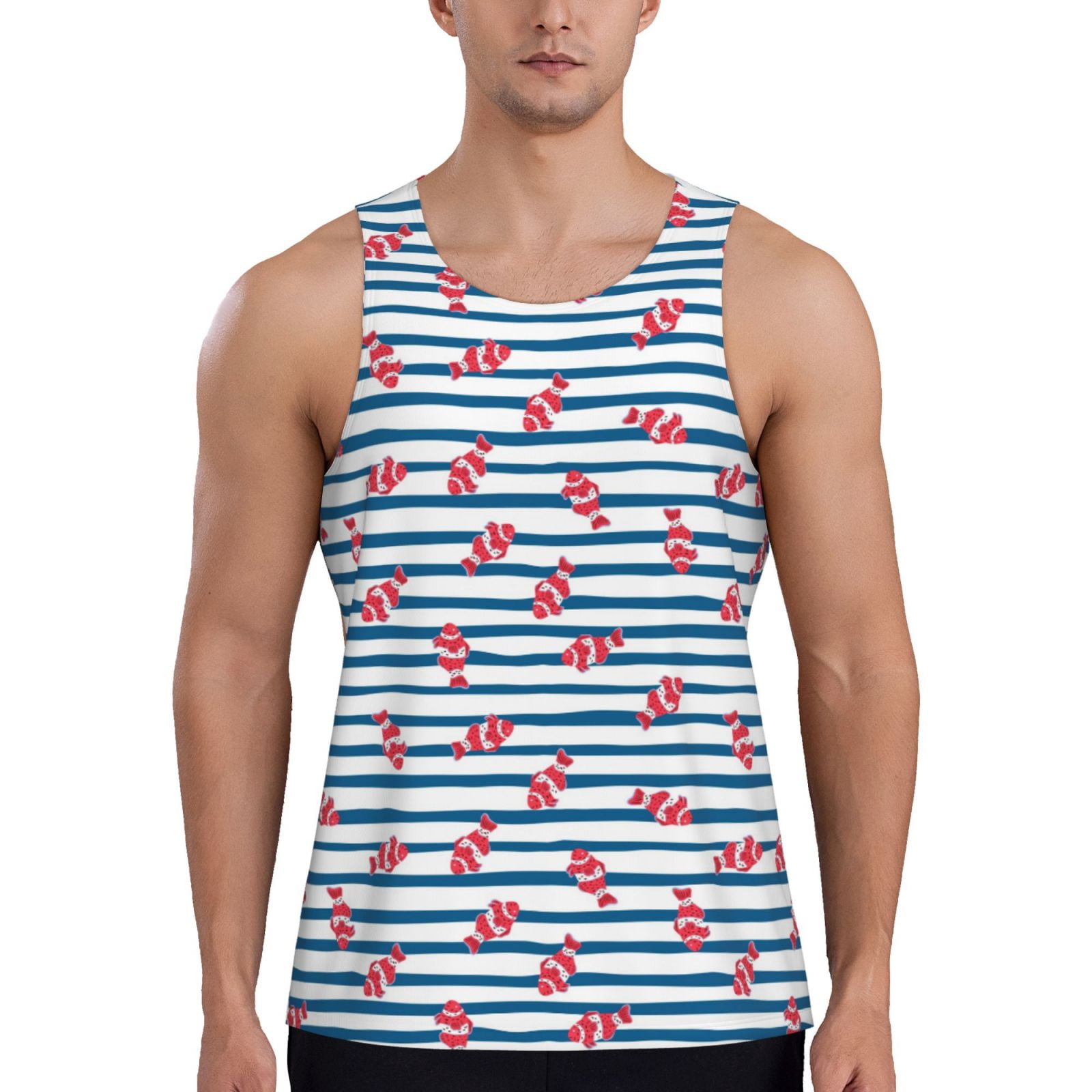 Goofa Clown Fish Pattern Men's Workout Tank Top Slim-Fit Tank Quick Dry ...