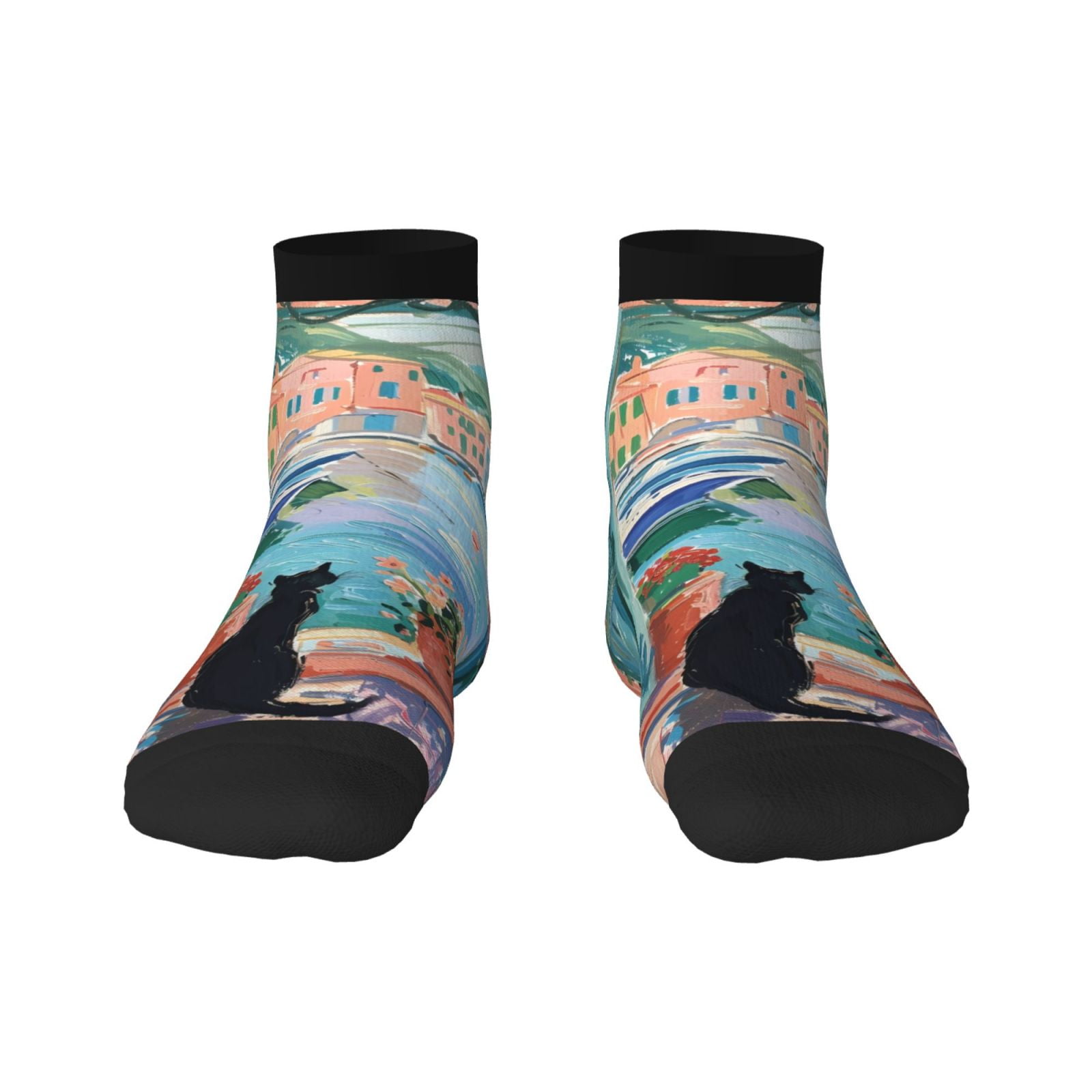 Goofa Coastal Cat By The Window Pattern Non Slip Socks with Grips for ...