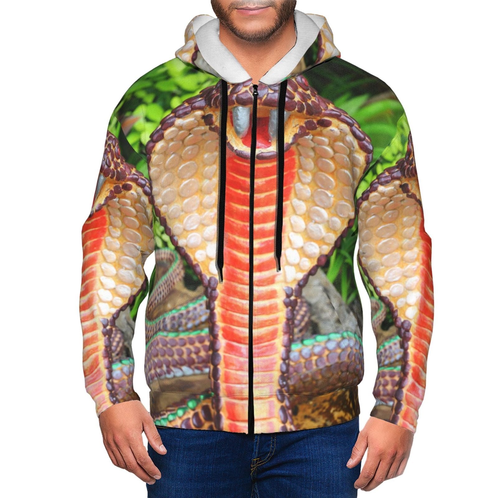 Goofa Cobra Snake Pattern Mens Full-zip Hoodie, Zip-up Pullover Hooded ...