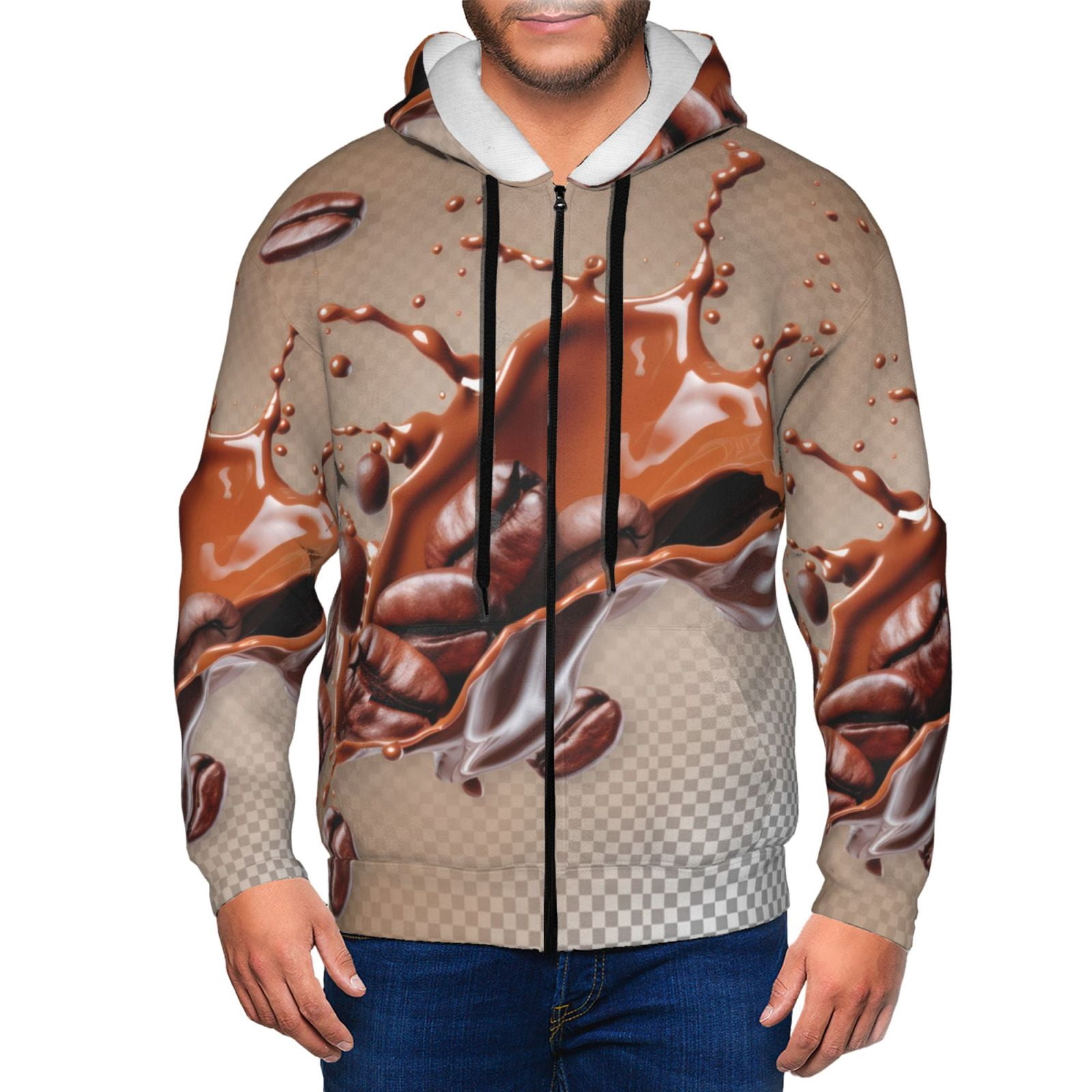 Goofa Coffee Beans Chocolate Splash Pattern Mens Full-zip Hoodie, Zip ...