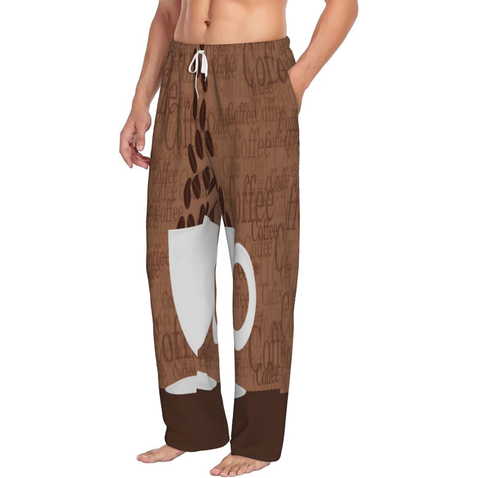 Goofa Coffee Cafe Cup Printed Soft Pajama Pants for Men, Wide Leg Comfy ...