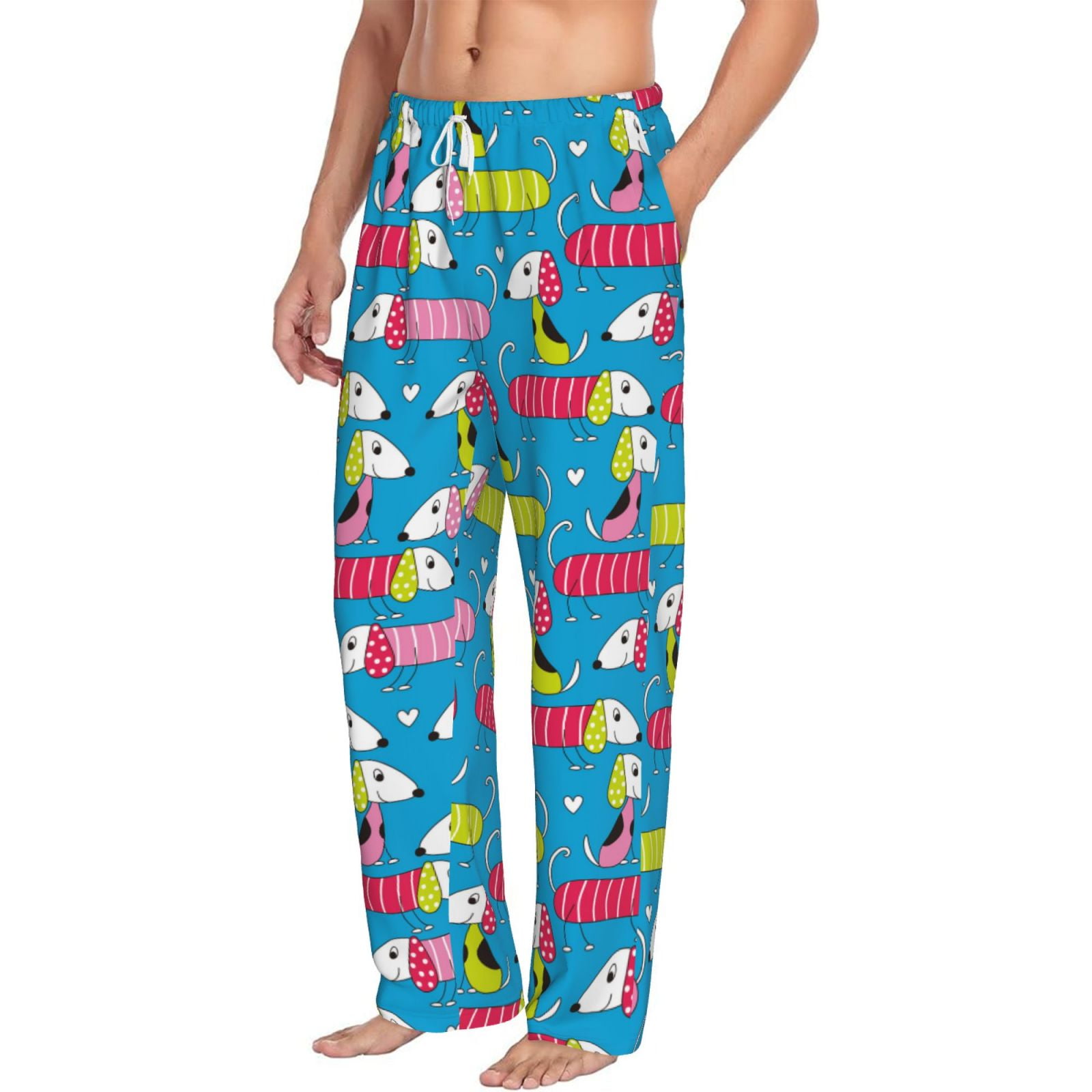 Goofa Color Dachshund Dog Printed Soft Pajama Pants for Men, Wide Leg ...