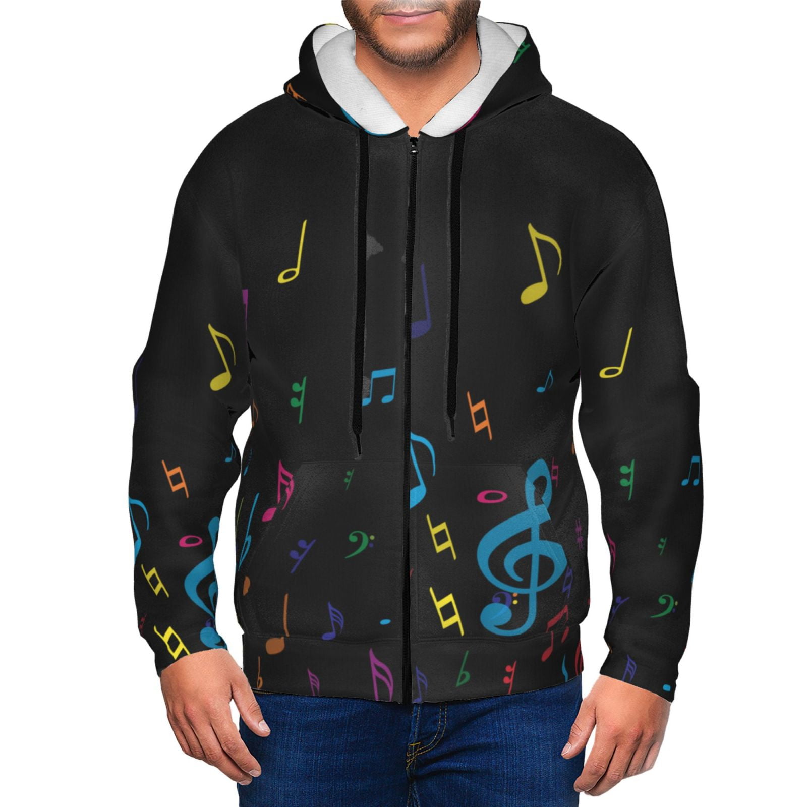 Goofa Color Musical Notes Pattern Mens Full-zip Hoodie, Zip-up Pullover ...