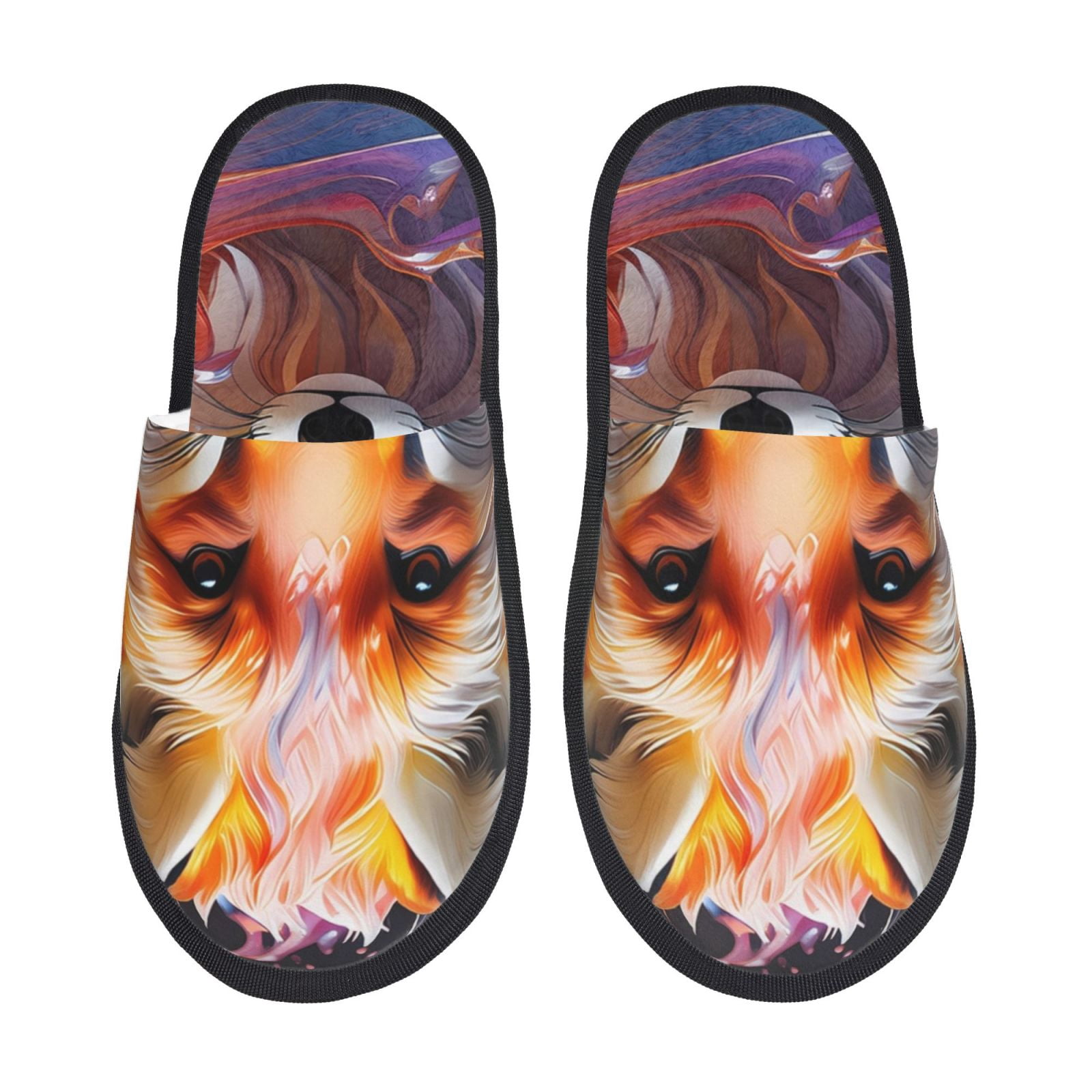 Goofa Color Splash Fox Portrait Pattern Plush Furry Slippers for Men ...