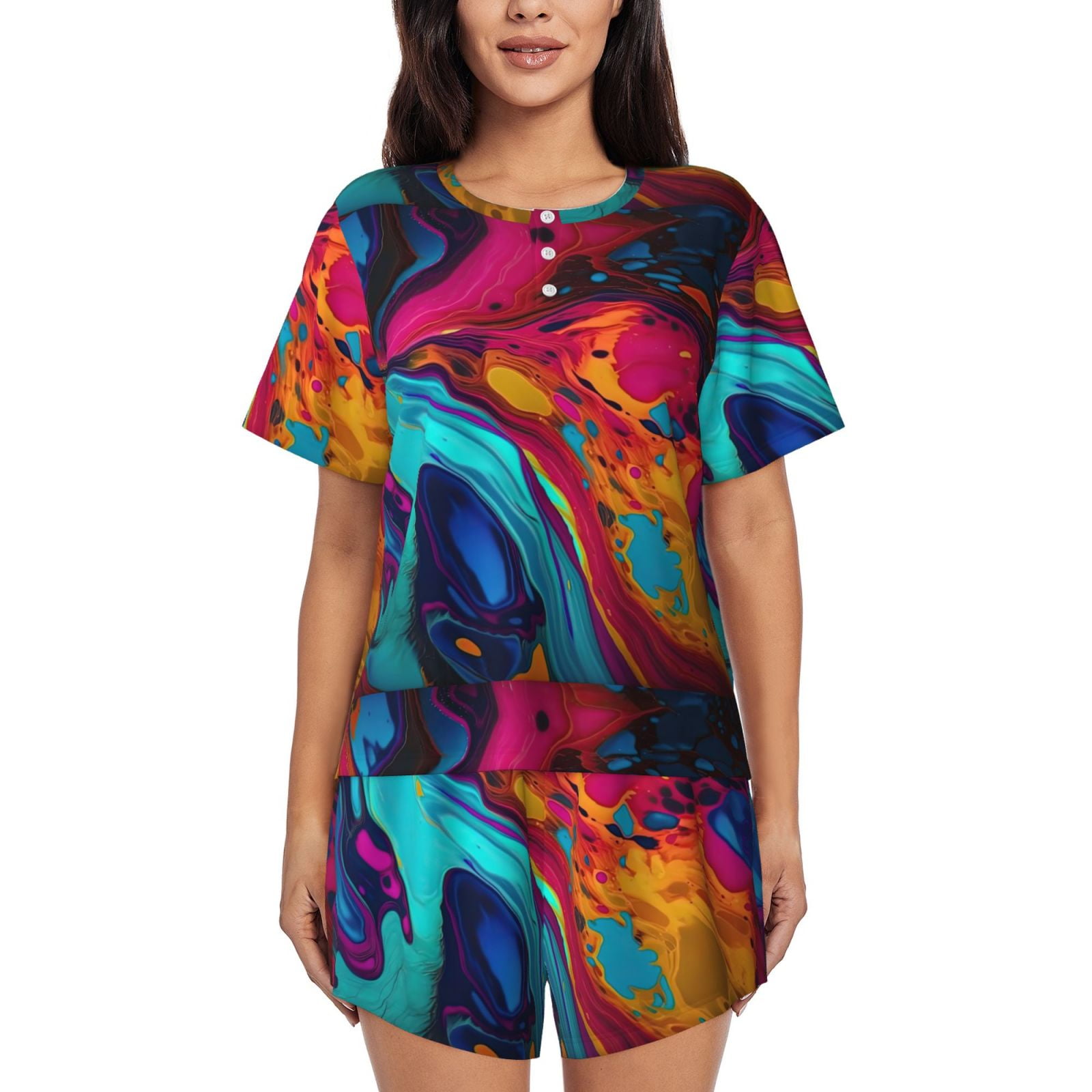 Goofa Colorful Abstract Swirls for Womens Cotton 2 Piece Pajamas Set ...