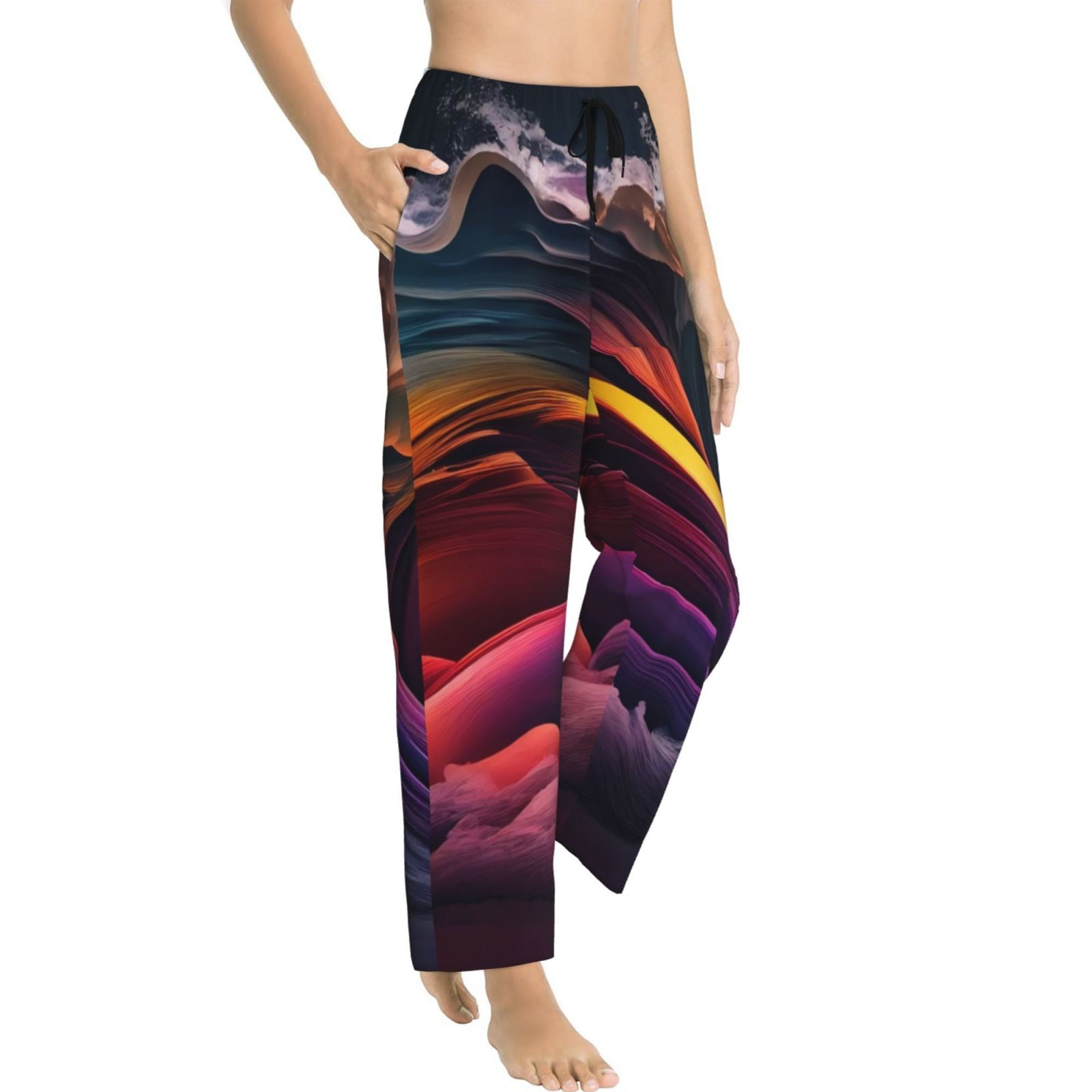 Goofa Colorful Abstract Wave Motion Printed Soft Pajama Pants for Women ...