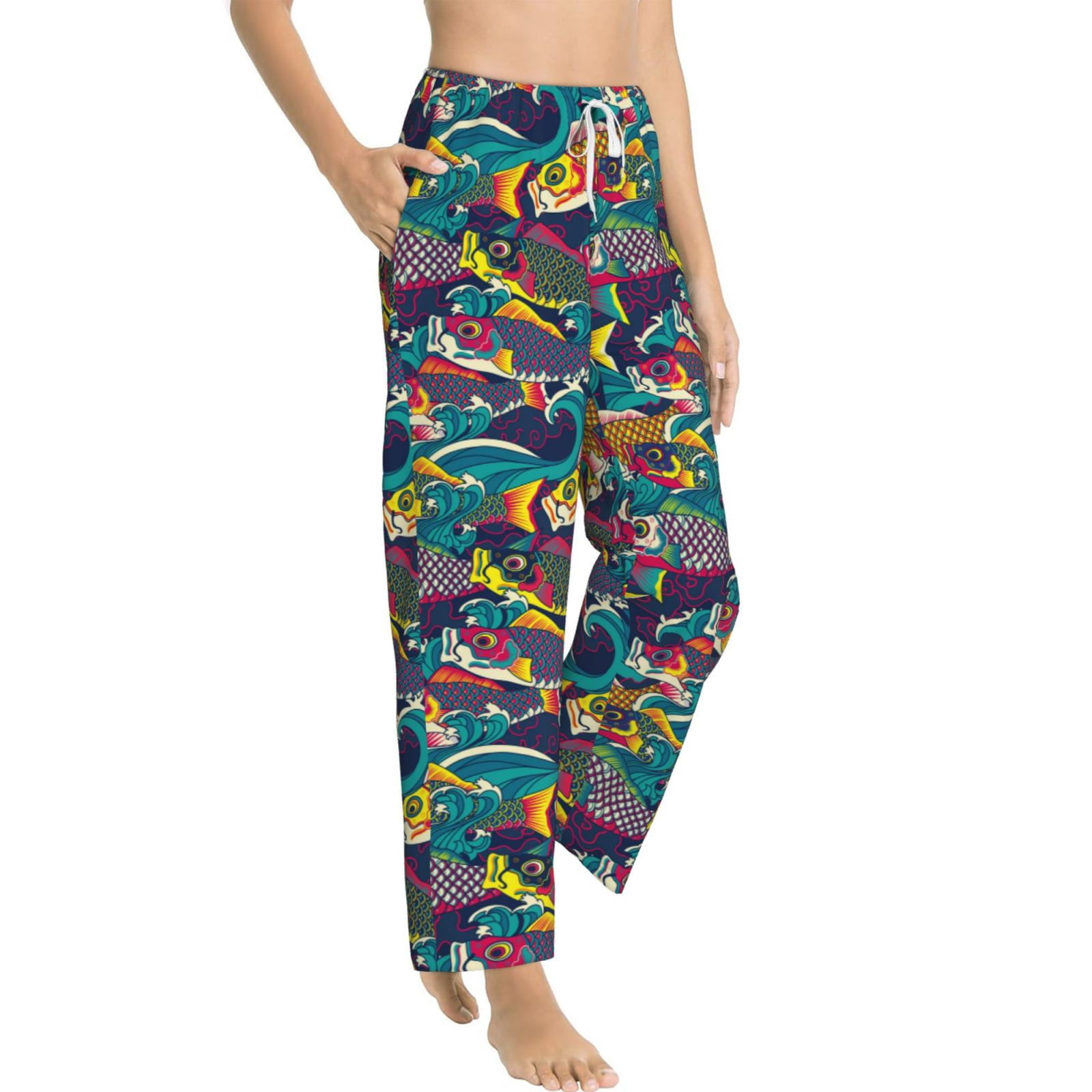 Goofa Colorful Carp Streamer Printed Soft Pajama Pants for Women, Wide ...
