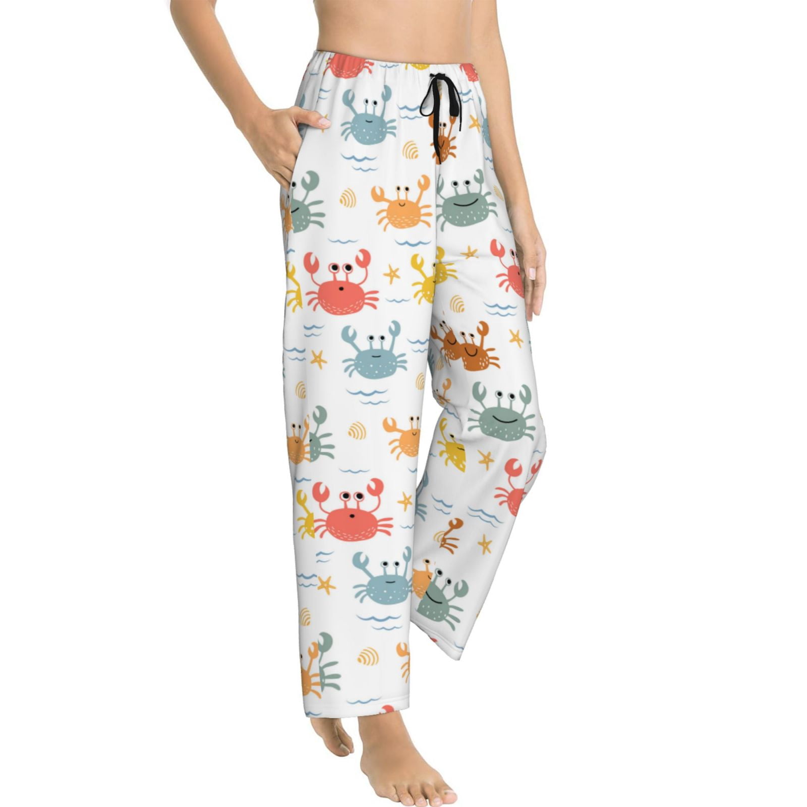 Goofa Colorful Crabs Printed Soft Pajama Pants for Women, Wide Leg ...