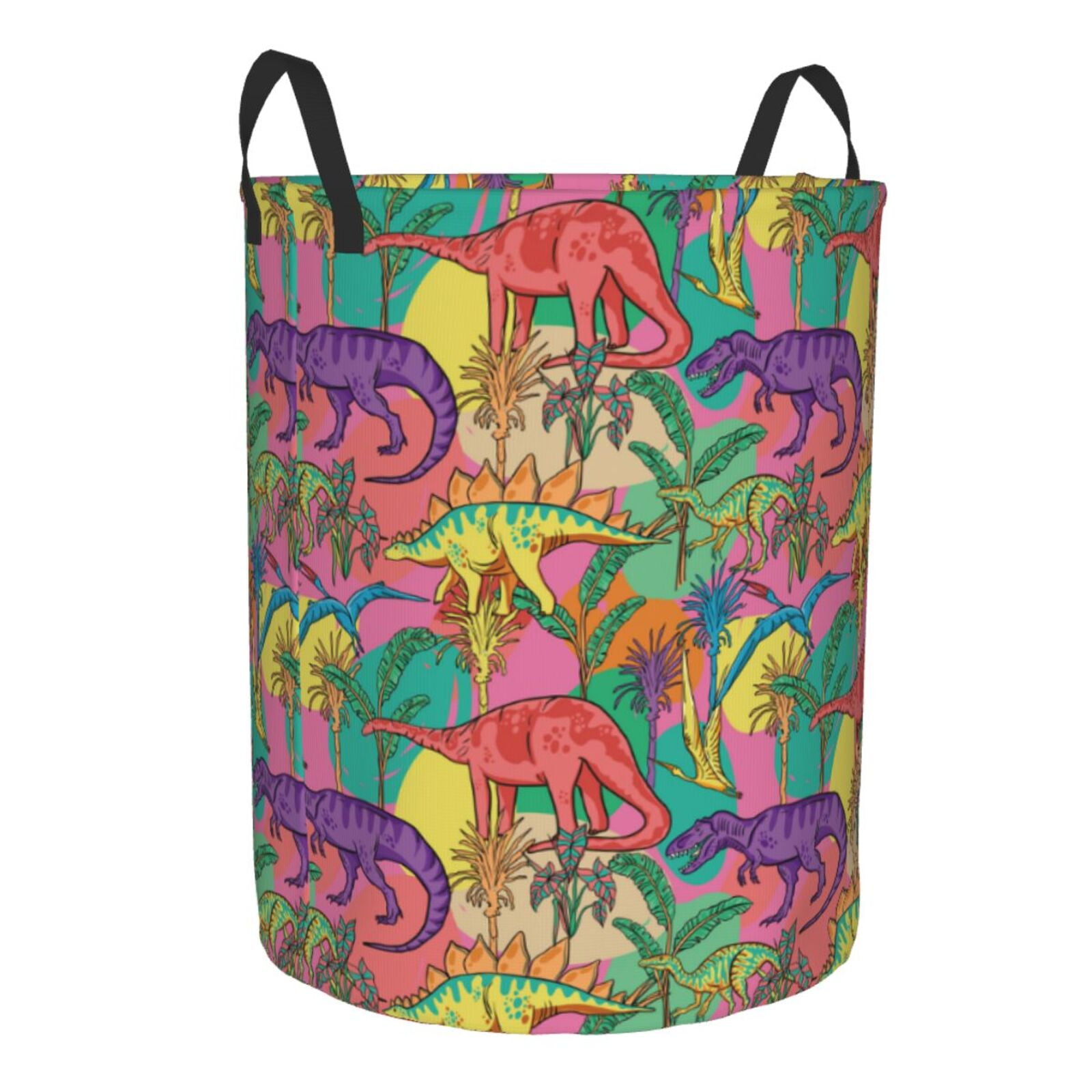 Goofa Colorful Dinosaur Printed Circular Hamper,Laundry Basket with ...