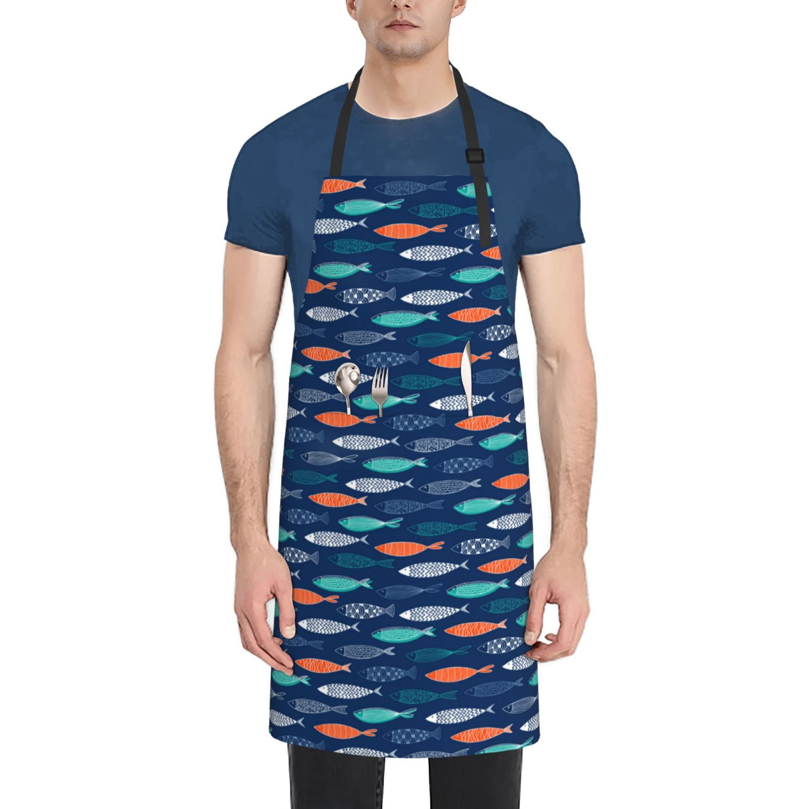 Goofa Colorful Fish 3 Printed Waterproof Apron 33" Chef Aprons for Men ...