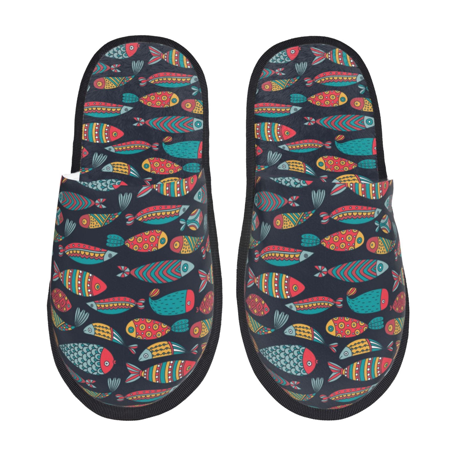 Goofa Colorful Fish Pattern Plush Furry Slippers for Men & Women, Cozy ...
