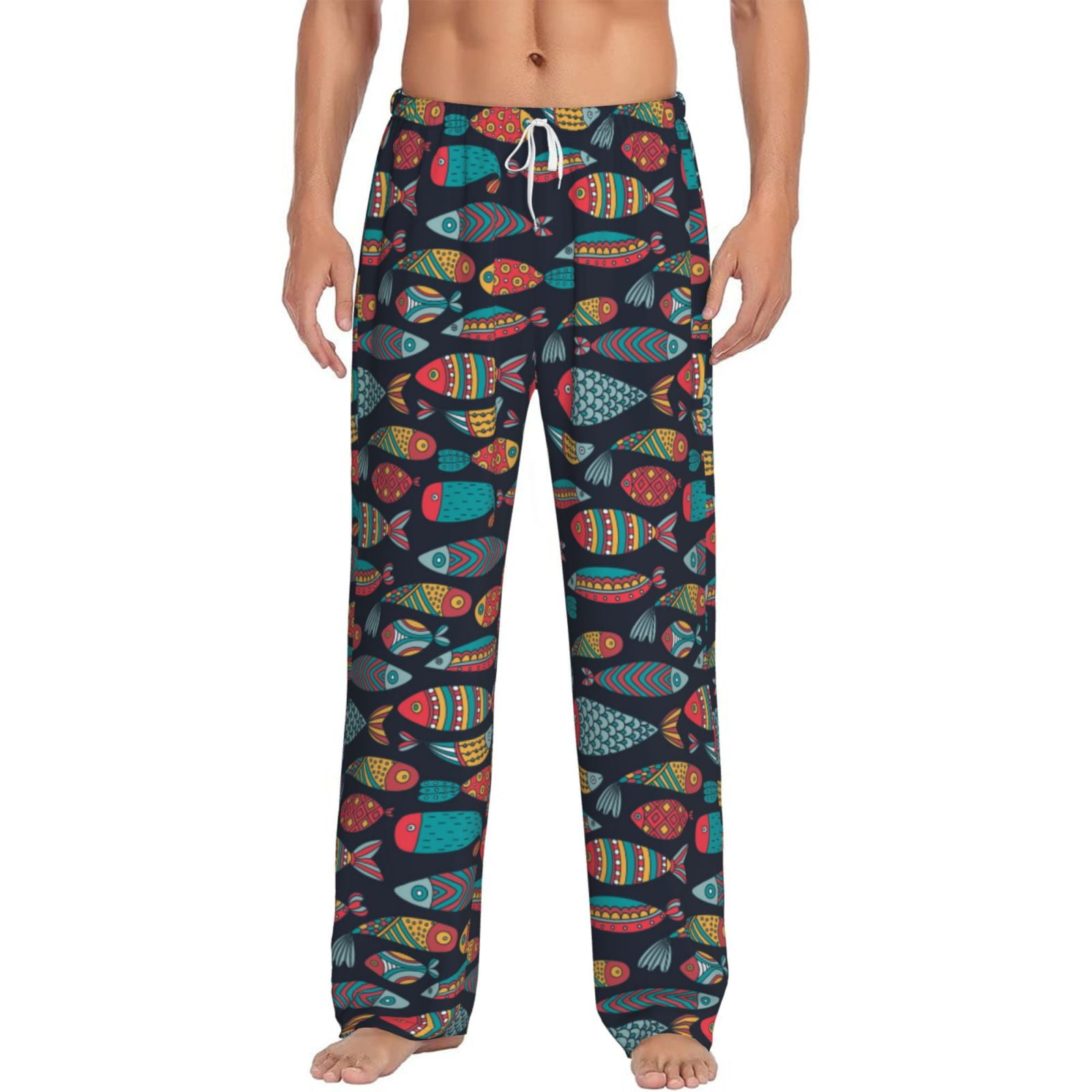 Goofa Colorful Fish Pattern Printed Soft Pajama Pants for Men, Wide Leg ...