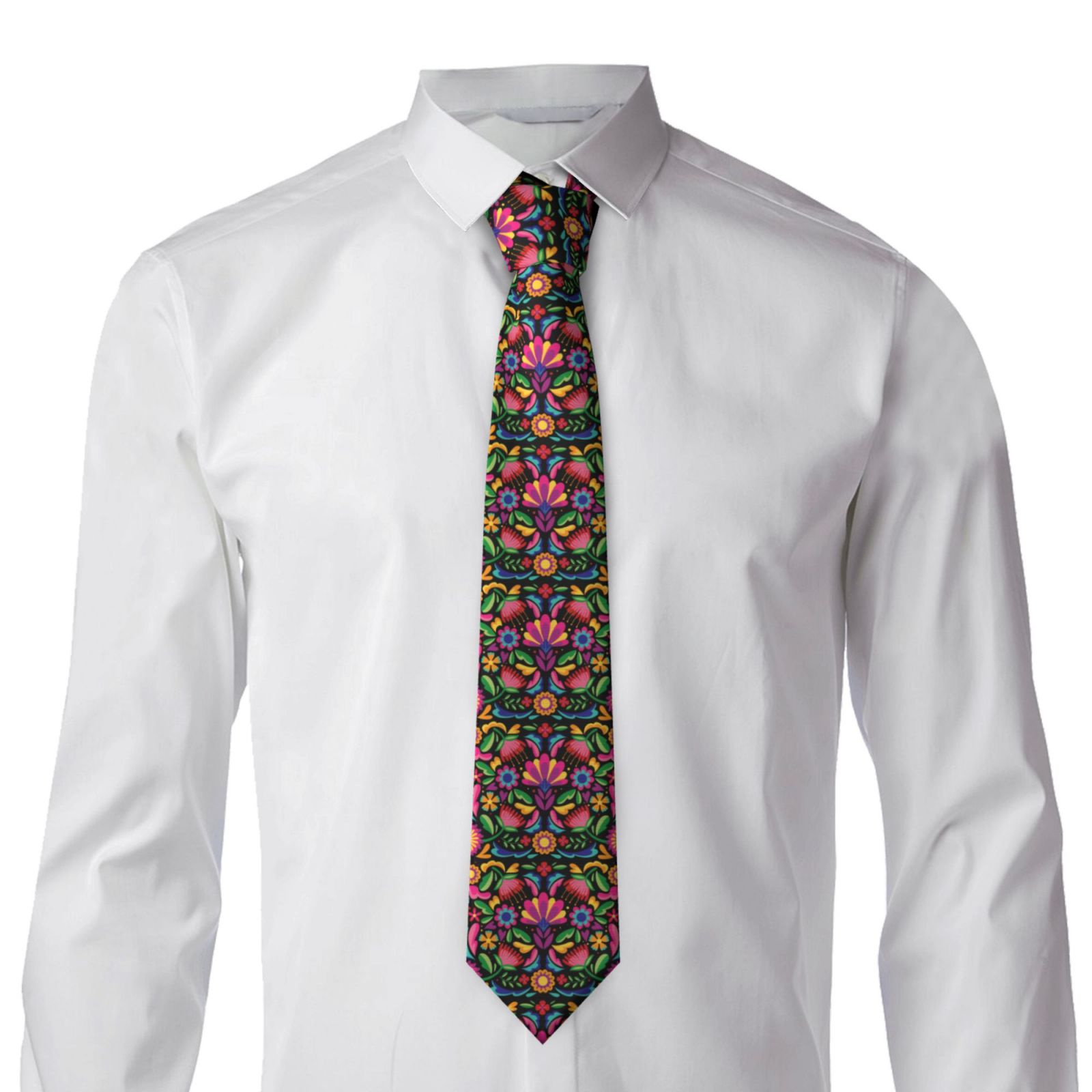 Goofa Colorful Floral Embroidery Mexican Pattern Men's Necktie Classic ...