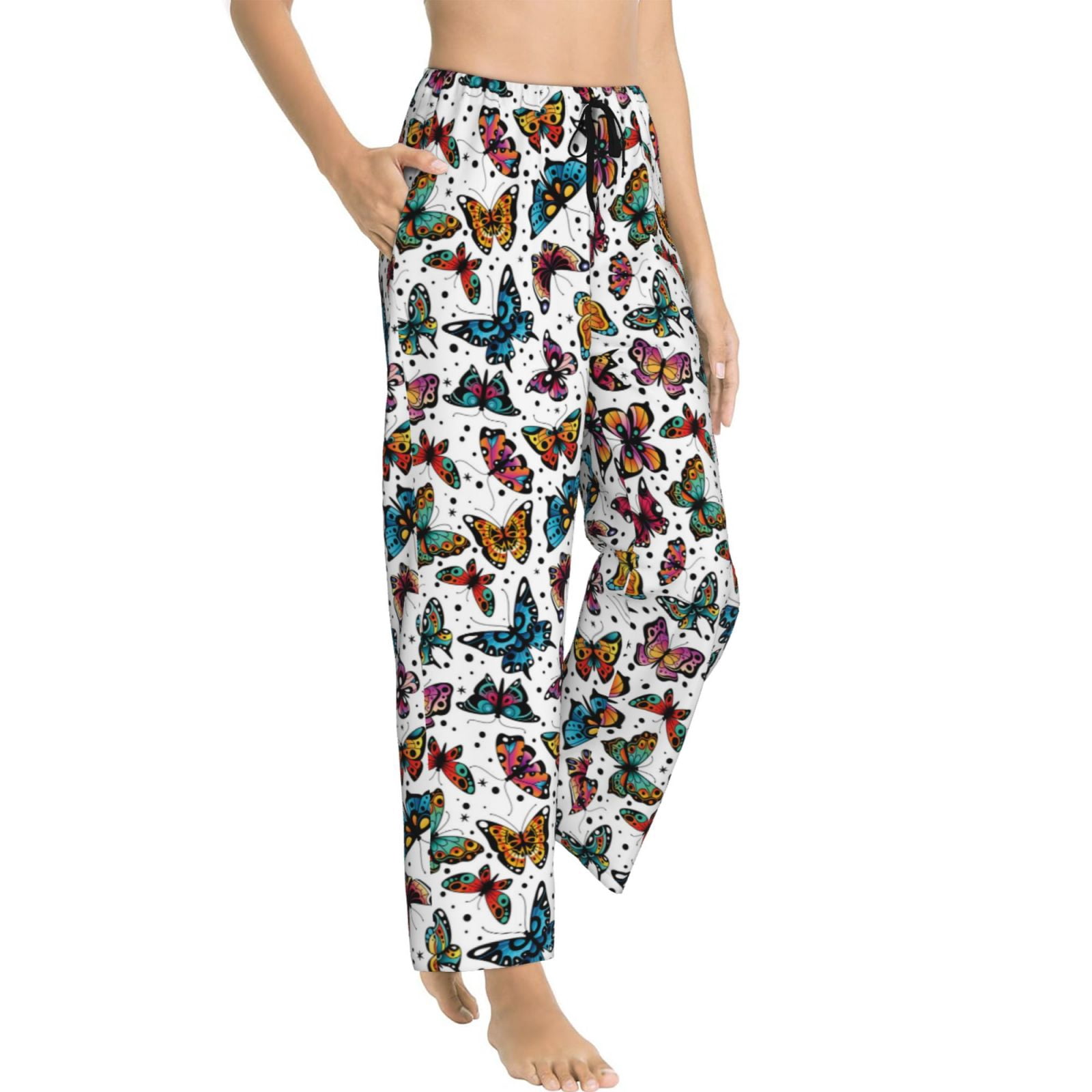 Goofa Cute Butterfly Printed Soft Pajama Pants for Women, Wide Leg ...