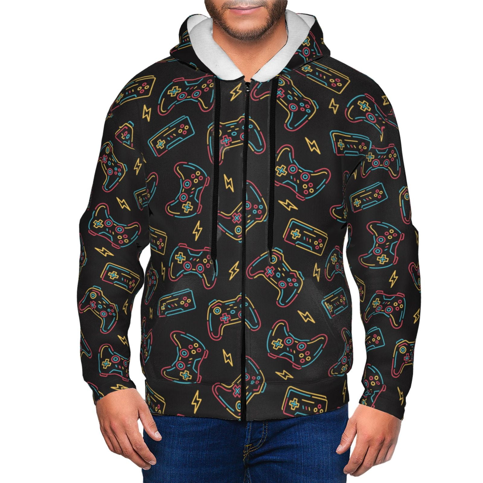 Goofa Colorful Game Controller Pattern Mens Full-zip Hoodie, Zip-up ...