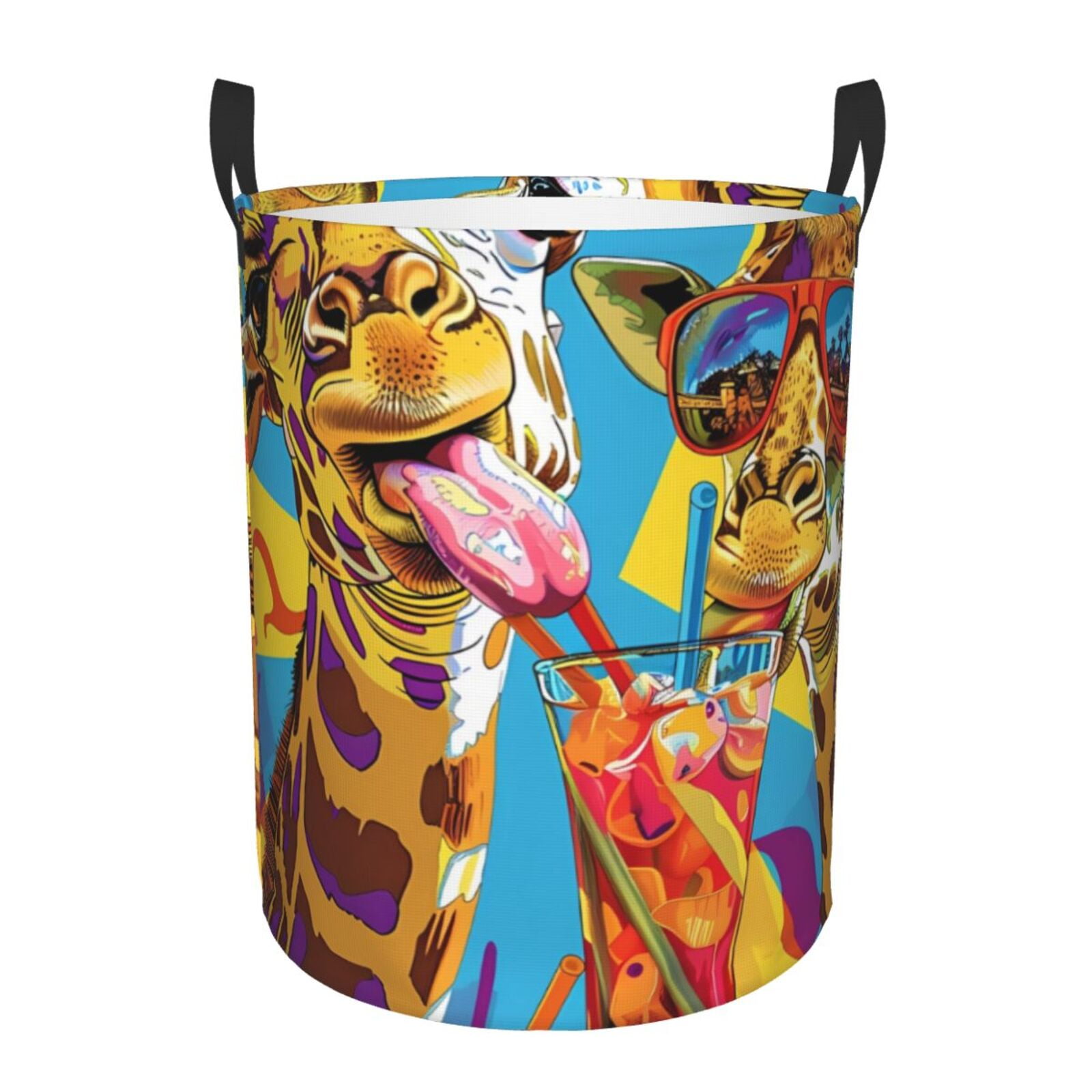 Goofa Colorful Giraffes with Drinks Printed Circular Hamper,Laundry ...